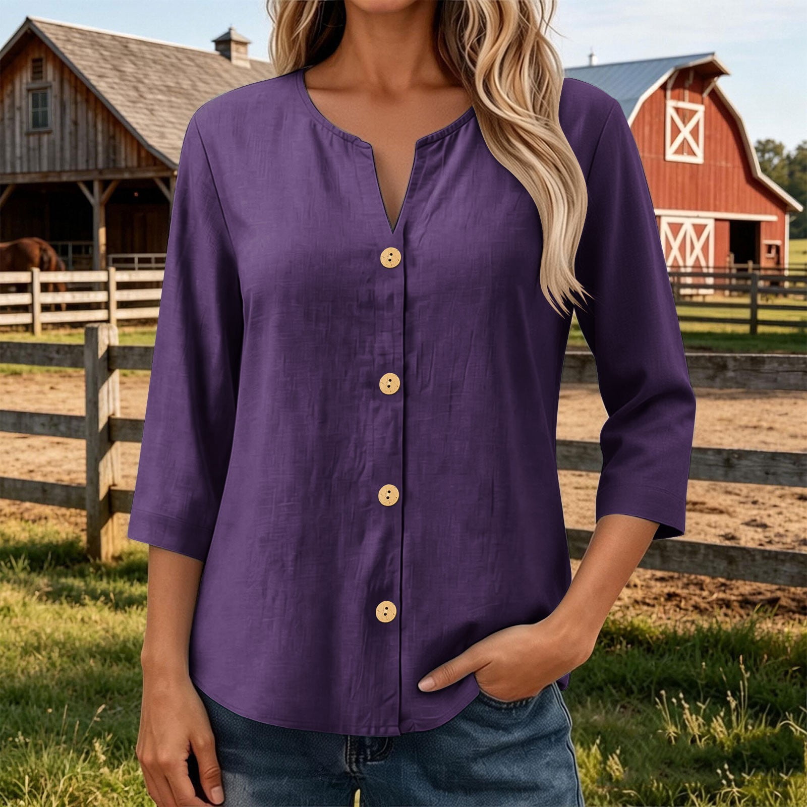 Baeitkot Women's V-neck Short Sleeved Top Women's Casual Loose Solid ...