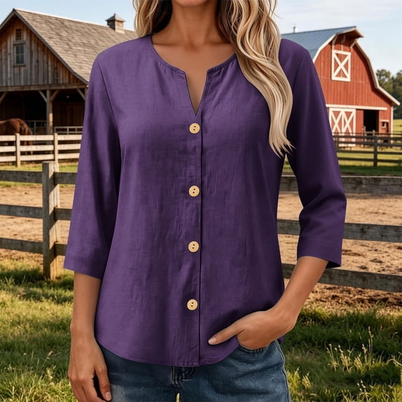 Baeitkot Women's V-neck Short Sleeved Top Women's Casual Loose Solid ...
