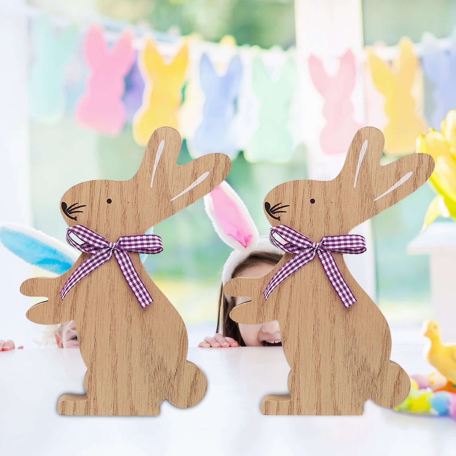 Baetikot Easter Bunny Rabbit Wooden Ornament with Bow Tie Ribbon ...