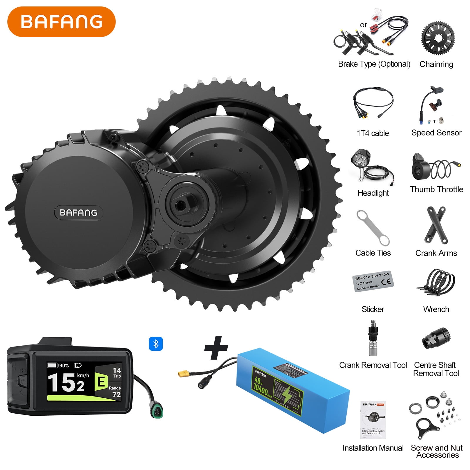Bafang 48V 1000W BBS-HD Can Mid-Drive Ebike Motor Kit with 48V10Ah ...