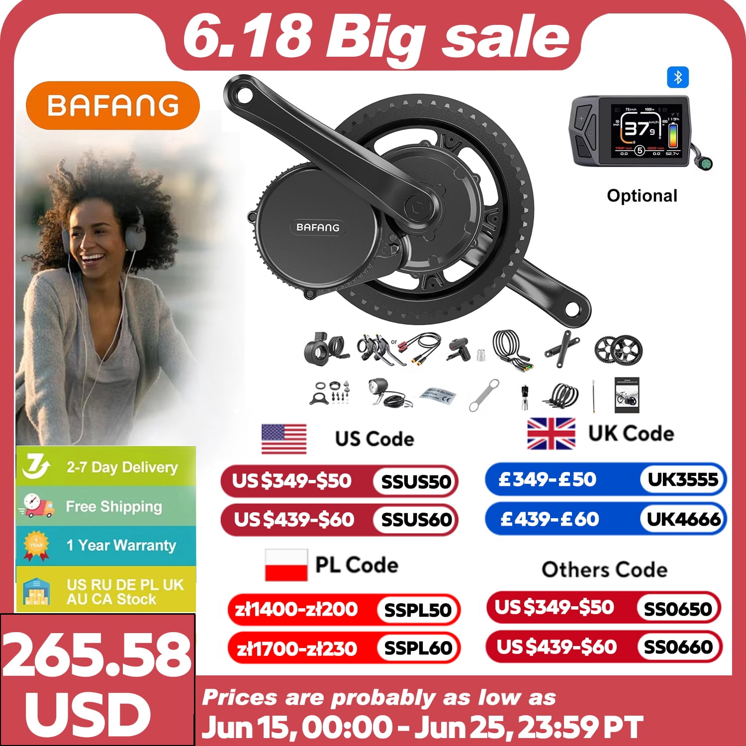 Bafang 750W 48V Motor Kit Complete Set Electric Bike Middle Drive 8fun ...