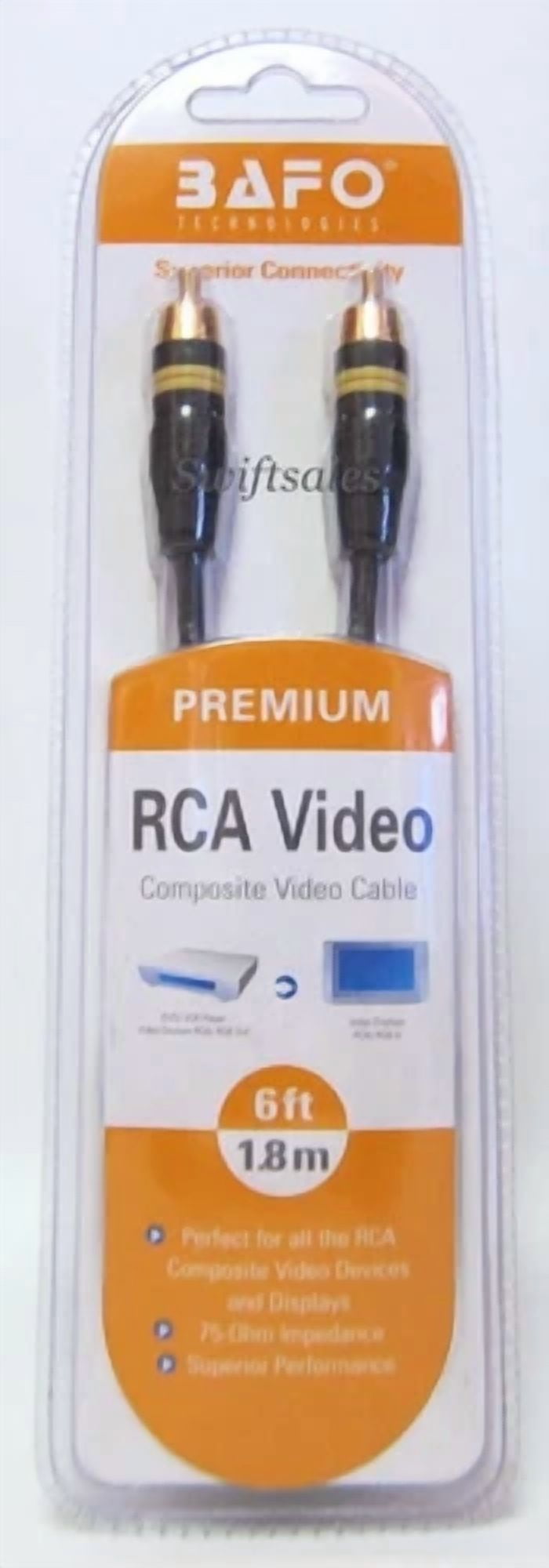 Bafo Premium 24K Gold Plated Composite Rca Video Cable 6' 6Ft Retail ...