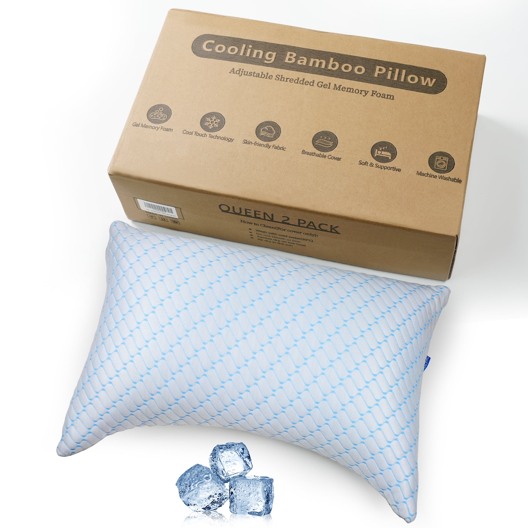 Bafode Shredded Memory Foam Pillow King Size Set of Two Bamboo Cooling ...