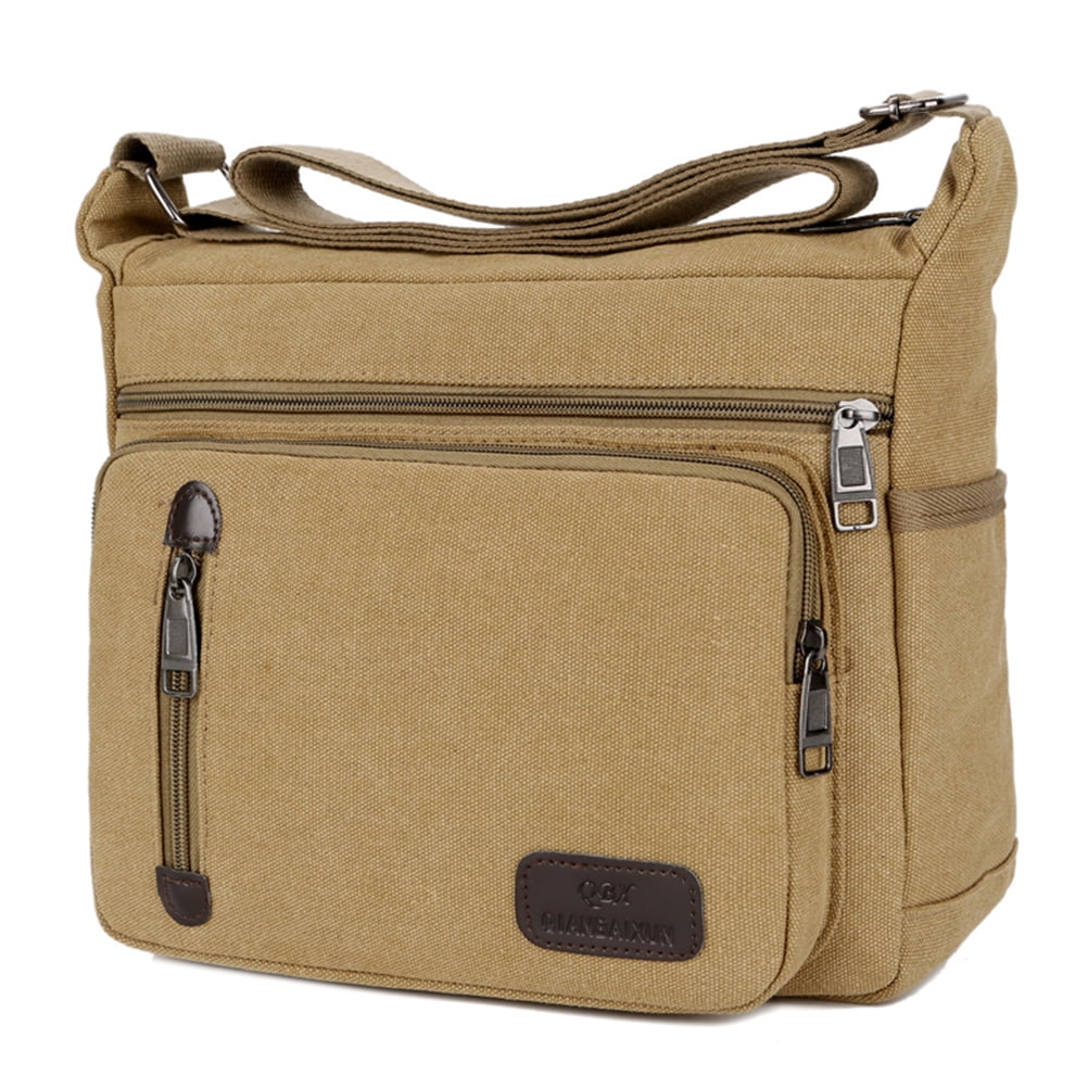 WASHWEPE Canvas Shoulder Messenger Bag Khaki 1Pack 11x3.9x8.7in ...