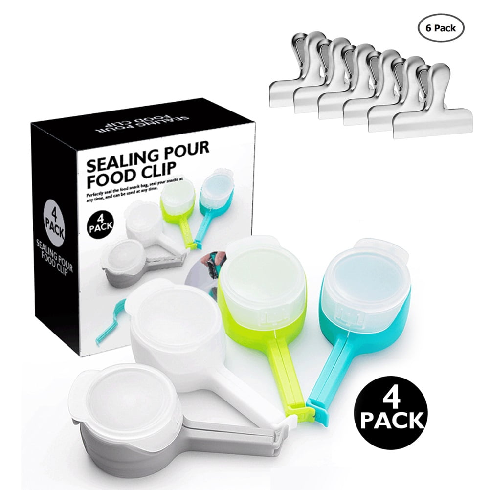 Bag Clips for Food Storage, 4 Pack Sealing Clips with Pour Spouts ...