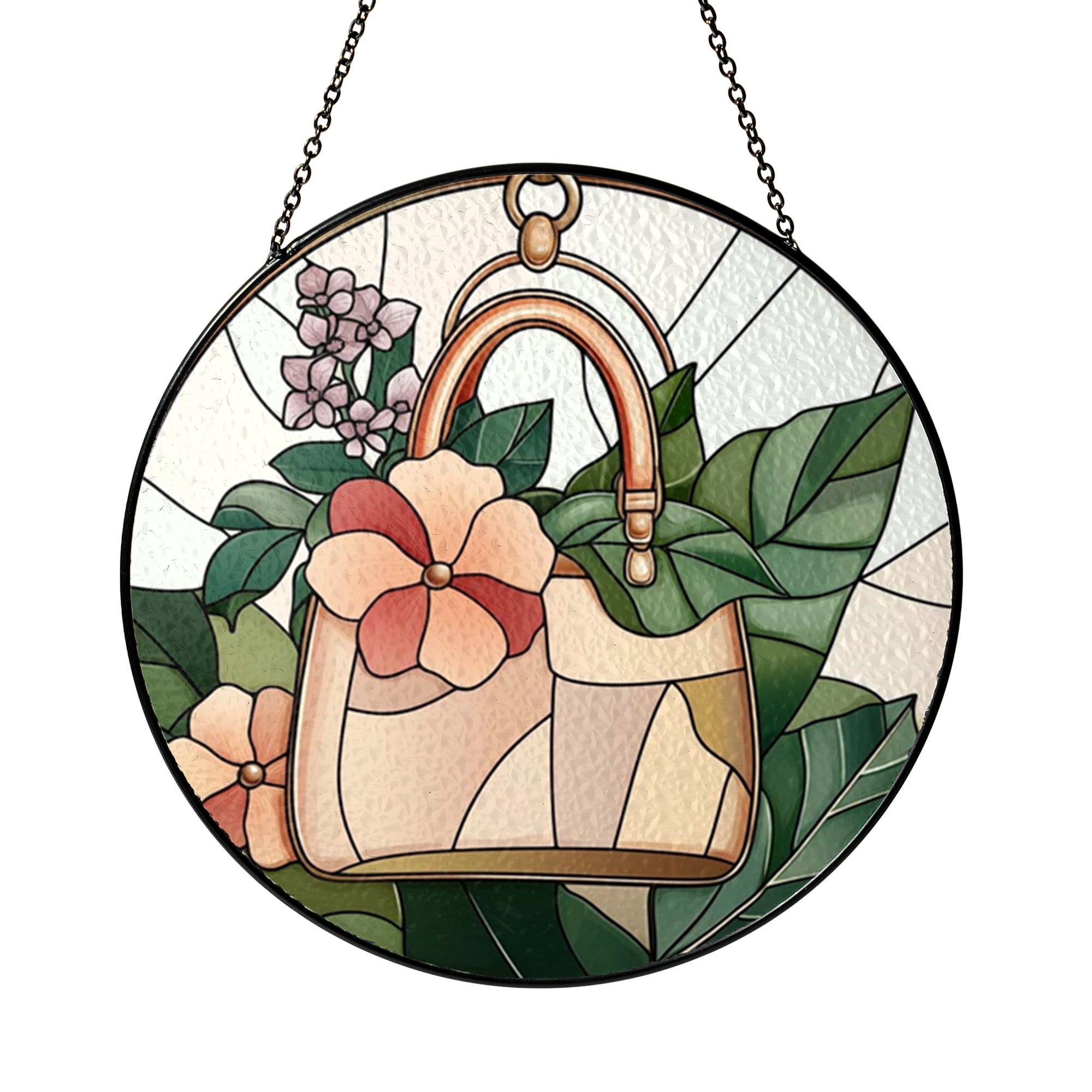 Bag Design Stained Glass Style Window Suncatcher Hanging Decor, Elegant ...