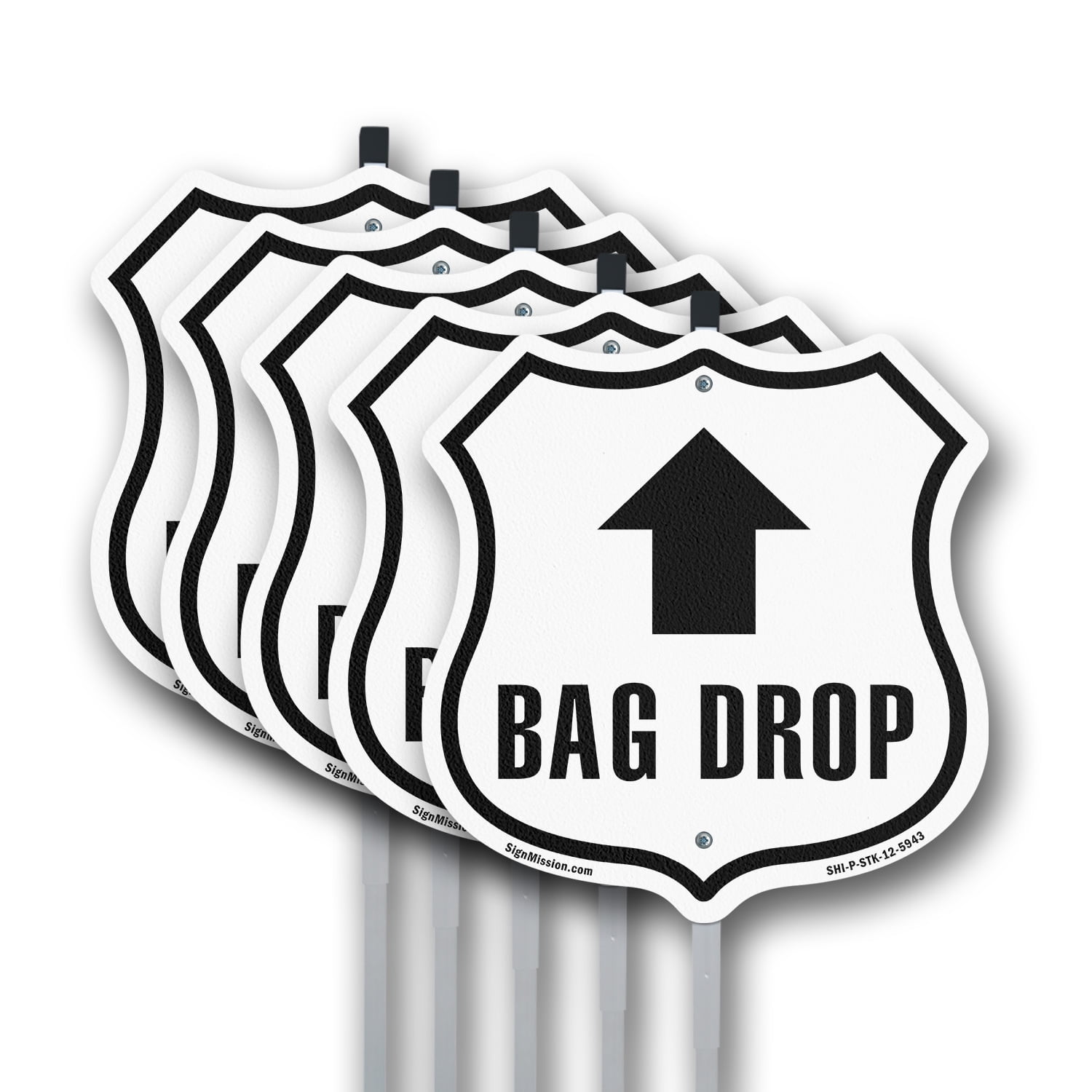 Bag Drop (5 Pack) 12 inch X 12 inch Shield Shaped Rust-Free Aluminum ...