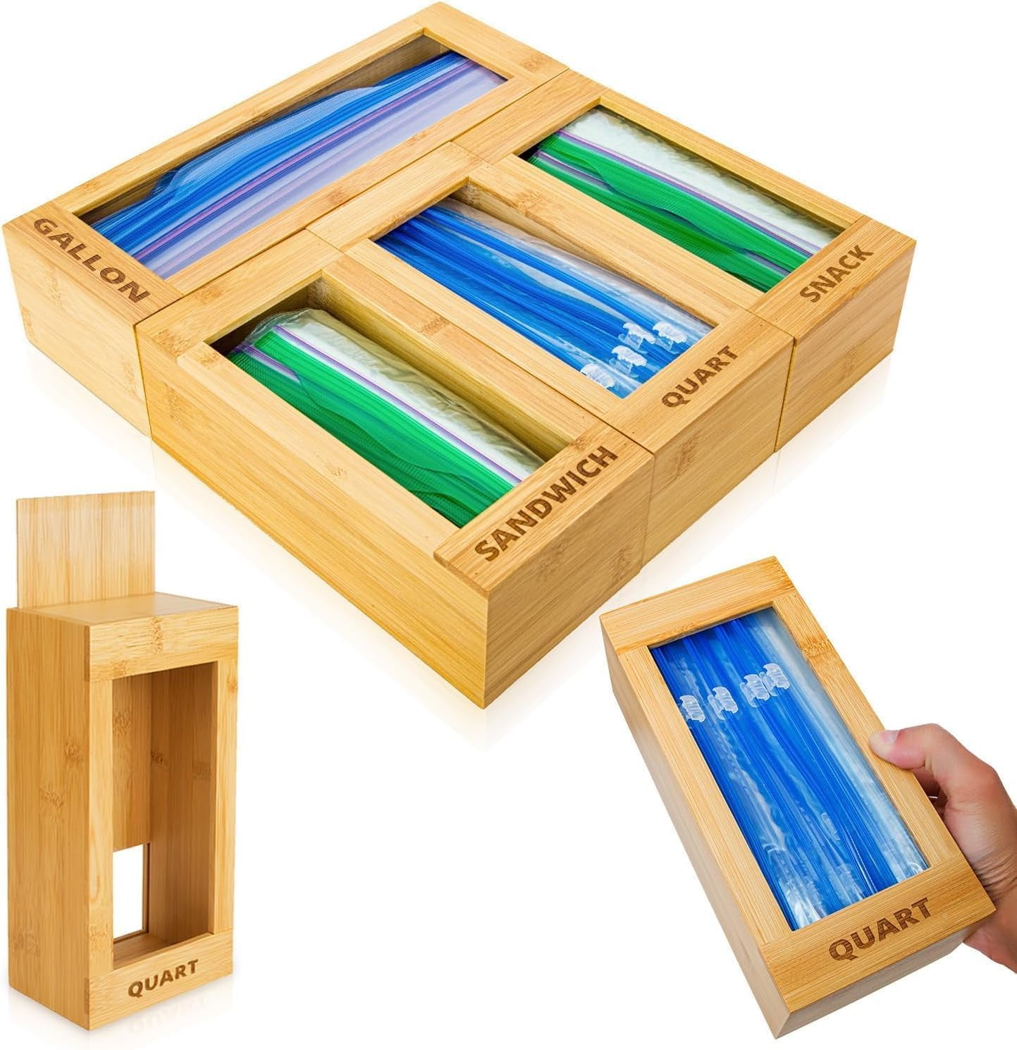 Bag Storage Organizer - Bamboo Food Plastic Baggie Holder, Dispenser ...