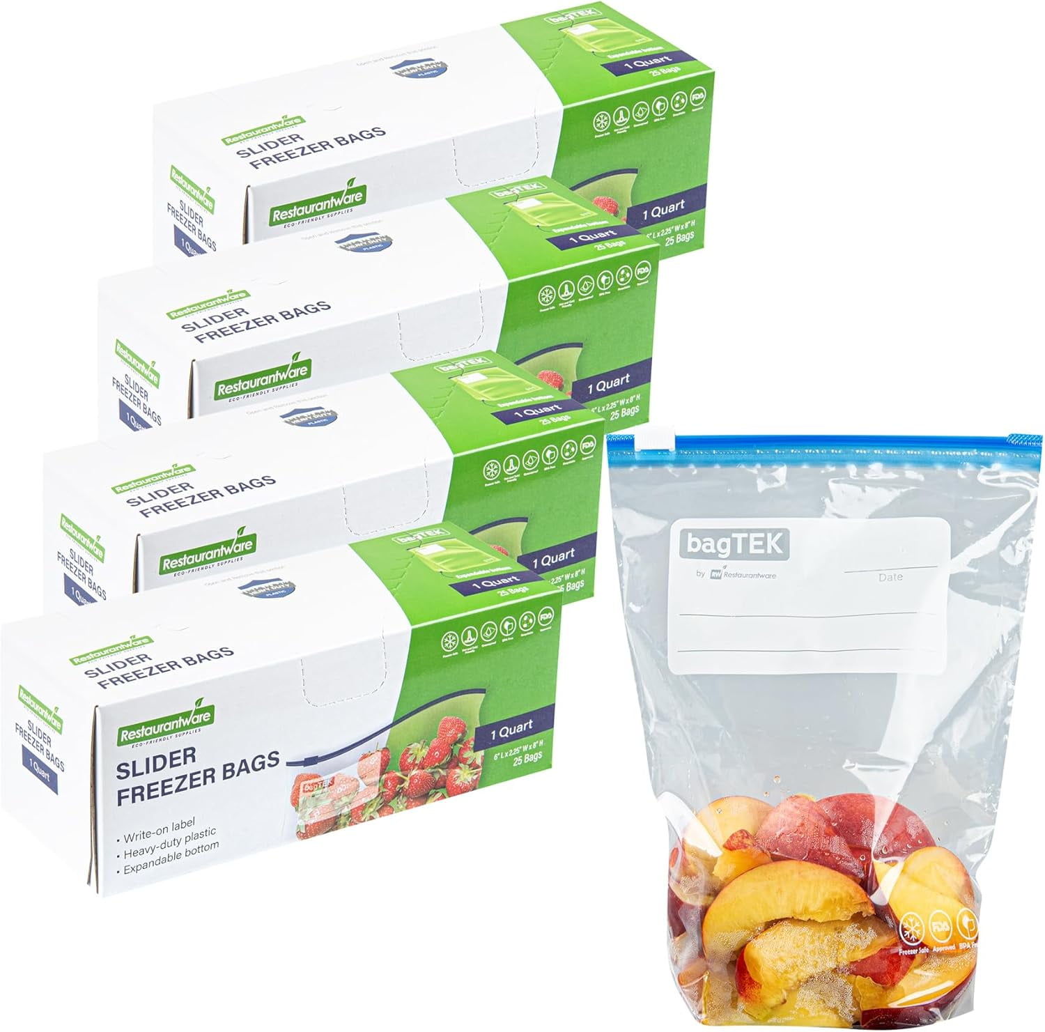 Bag Tek 1 Quart Freezer Slider Bags, 25 Disposable Zipper Pouch Bags ...