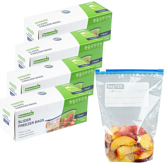 Bag Tek 1 Quart Freezer Slider Bags, 25 Disposable Zipper Pouch Bags ...