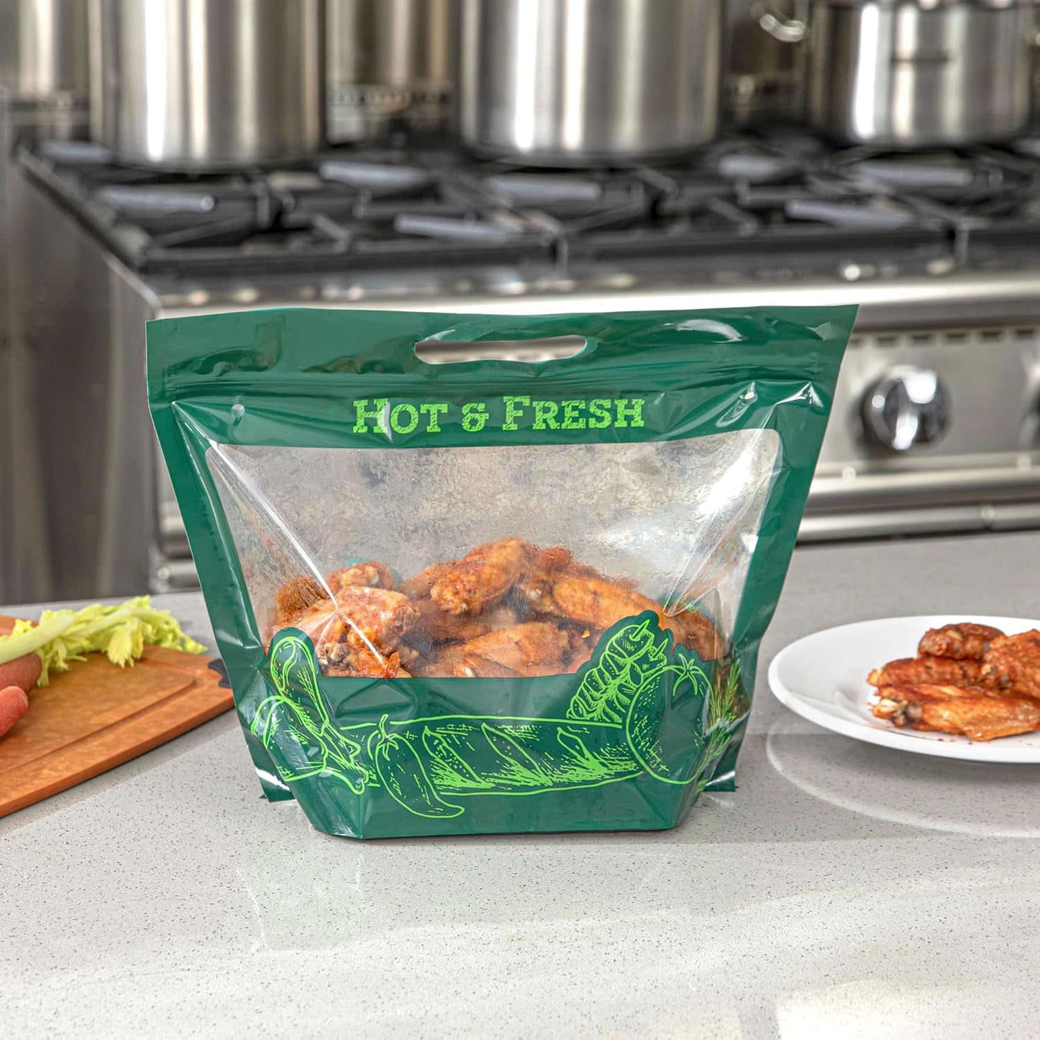 -Bag Tek 12.7 x 5.7 x 10.4 Inch Hot Food Bags, 100 Greaseproof Delivery ...