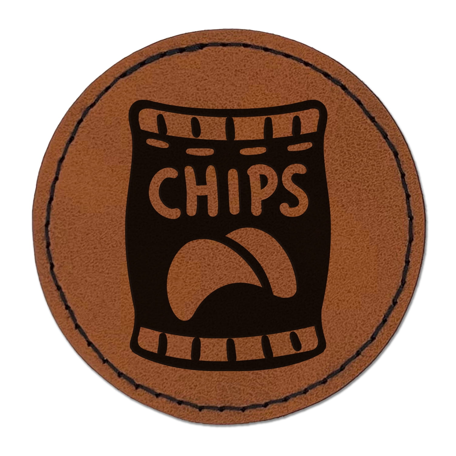 Bag of Potato Chips Snack 2.5" Faux Leather Round Engraved Iron-On ...