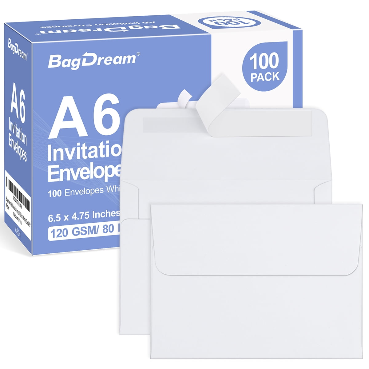 "BagDream 100 Pack A6 Kraft Envelopes, Self-Sealing, 6.5x4.75"", For ...