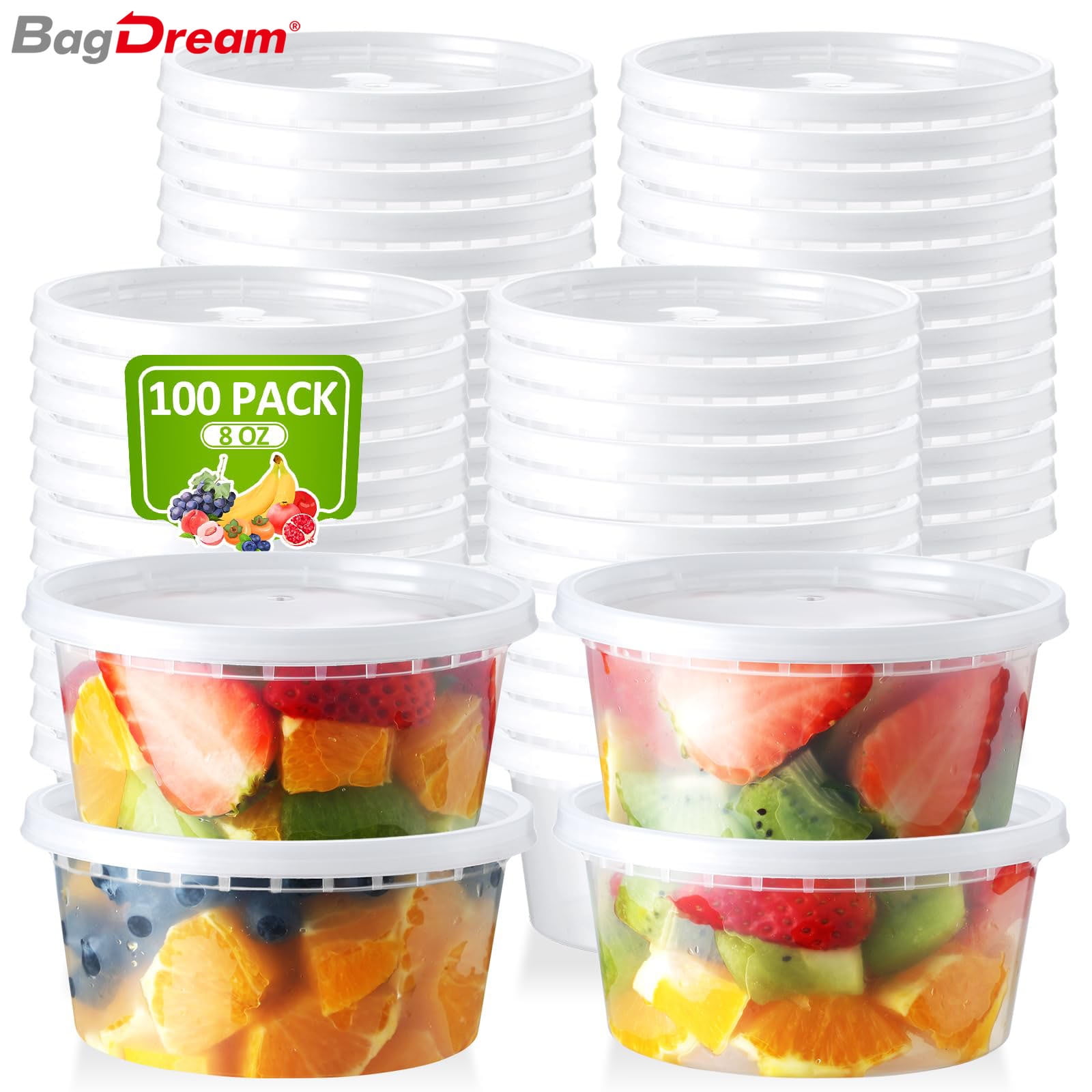 BagDream 100 Set 8oz Deli Containers with Lids Airtight Food Storage ...