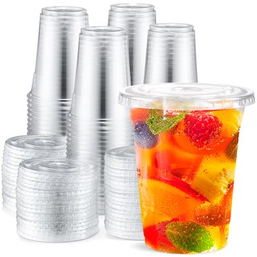 ACSTEP 100 Pack 24 oz Clear Plastic Cups with Lids, Disposable Clear ...