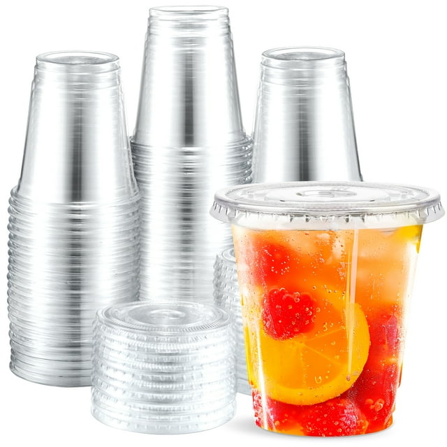 BagDream Small 8 oz Single Use Clear Plastic Cups with Flat Lids ...