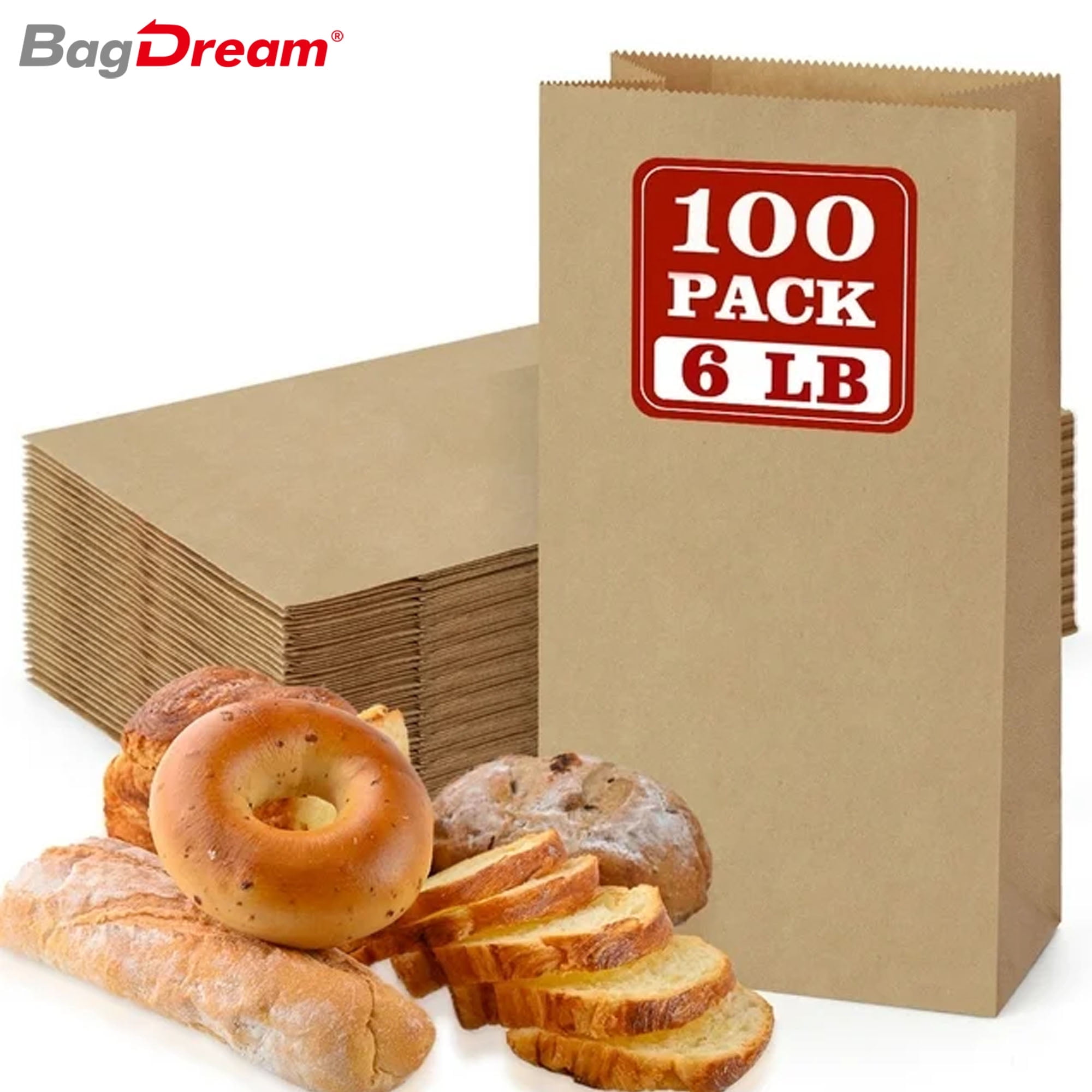 "BagDream Small Grocery Bags, 6lbs Kraft Paper Lunch Bags with Fold Top ...