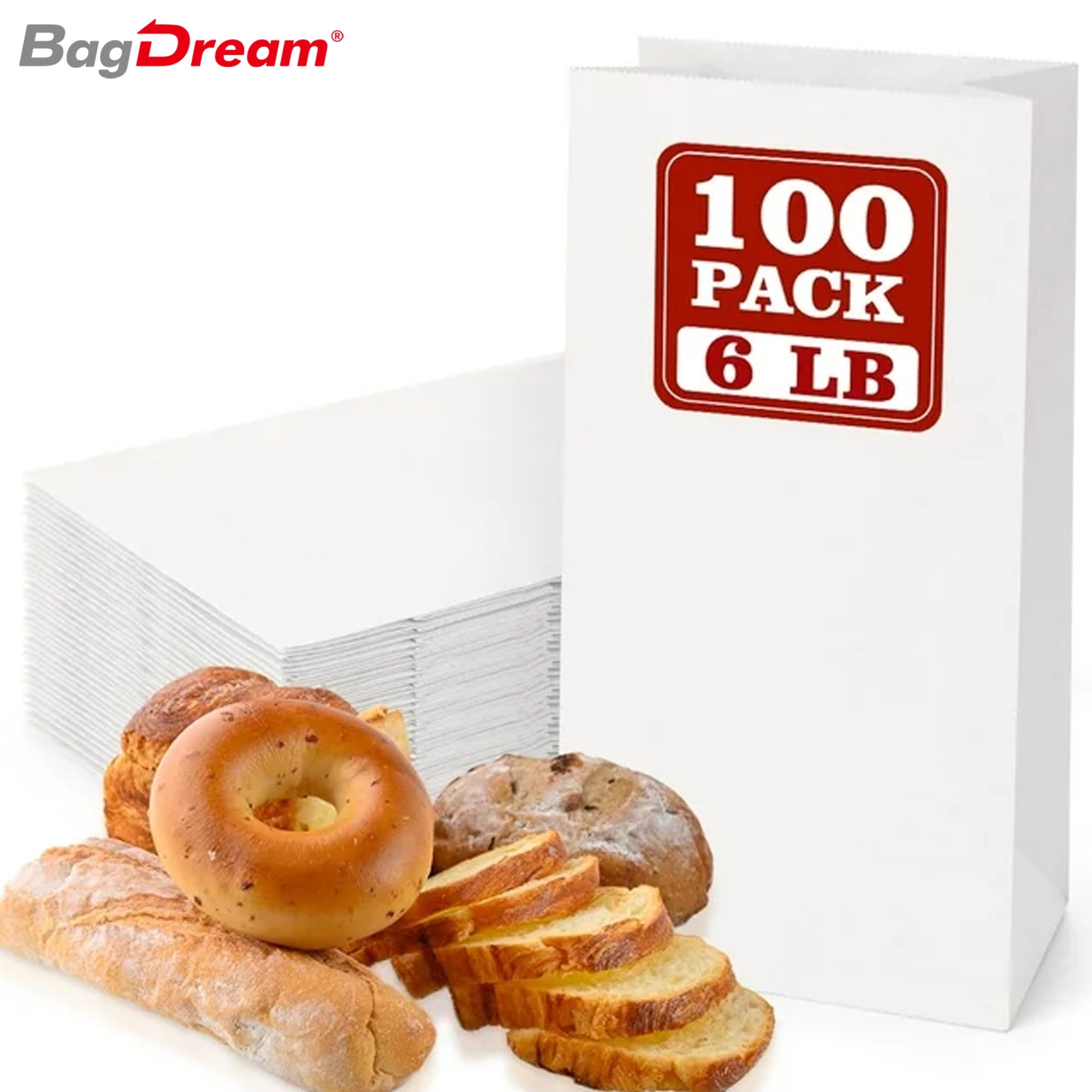 BagDream 100Pcs Small Kraft White Paper Lunch Bags, 6lb Grocery Sacks ...