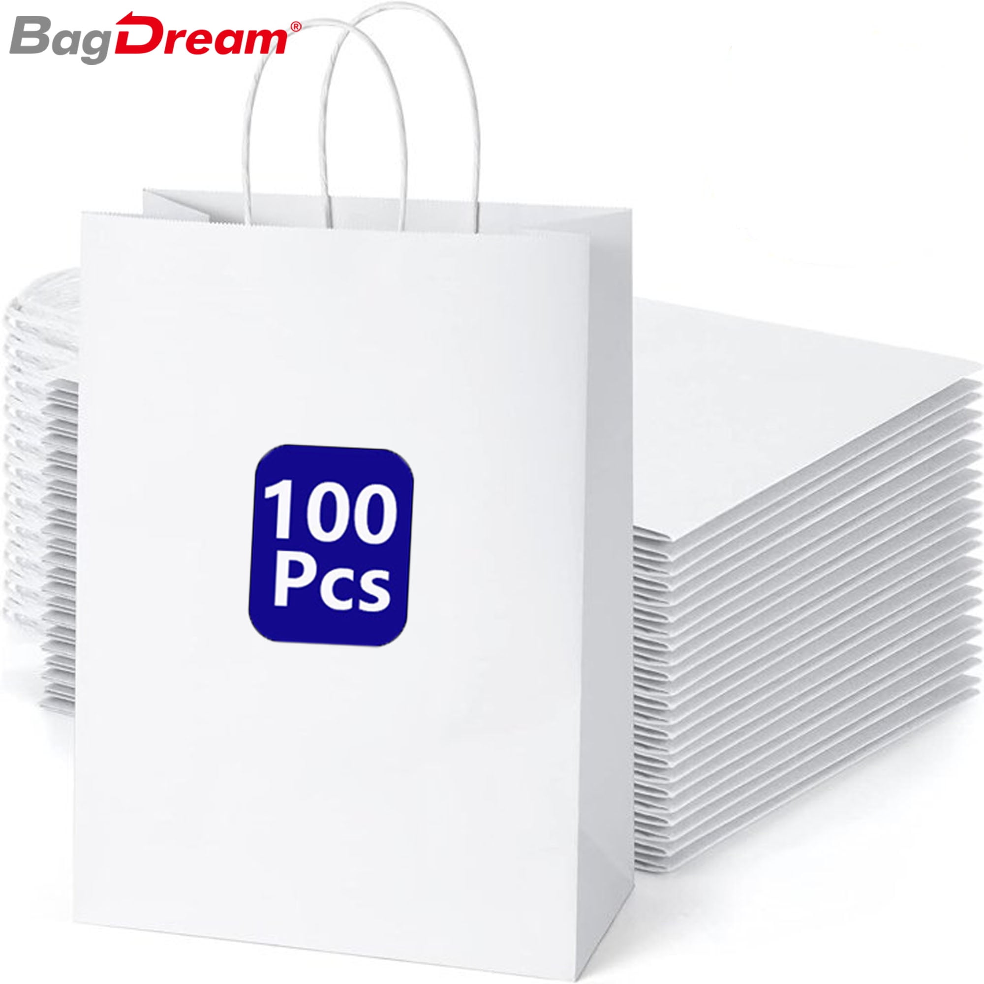 BagDream Bulk Solid Plain White Paper Bags, 100Pcs Large Kraft Gift ...