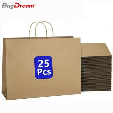 100Pack Large Paper Bags with Handles, 16x6x12 Inch Brown Paper Bag ...