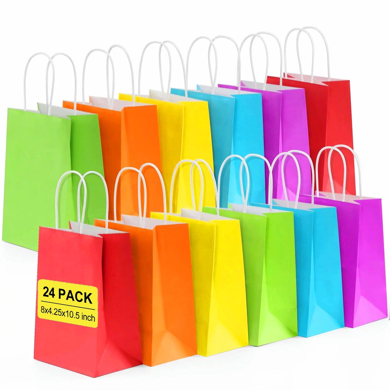 BagDream Rainbow Gift Bags with Handles 24 Pack 6 Colors 8x4.25x10.5 ...