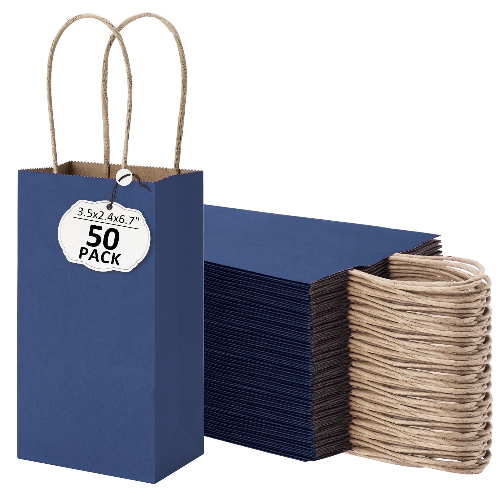 BagDream 50 Pack Mini Navy Blue Gift Bags with Handles Kraft Paper Bag ...
