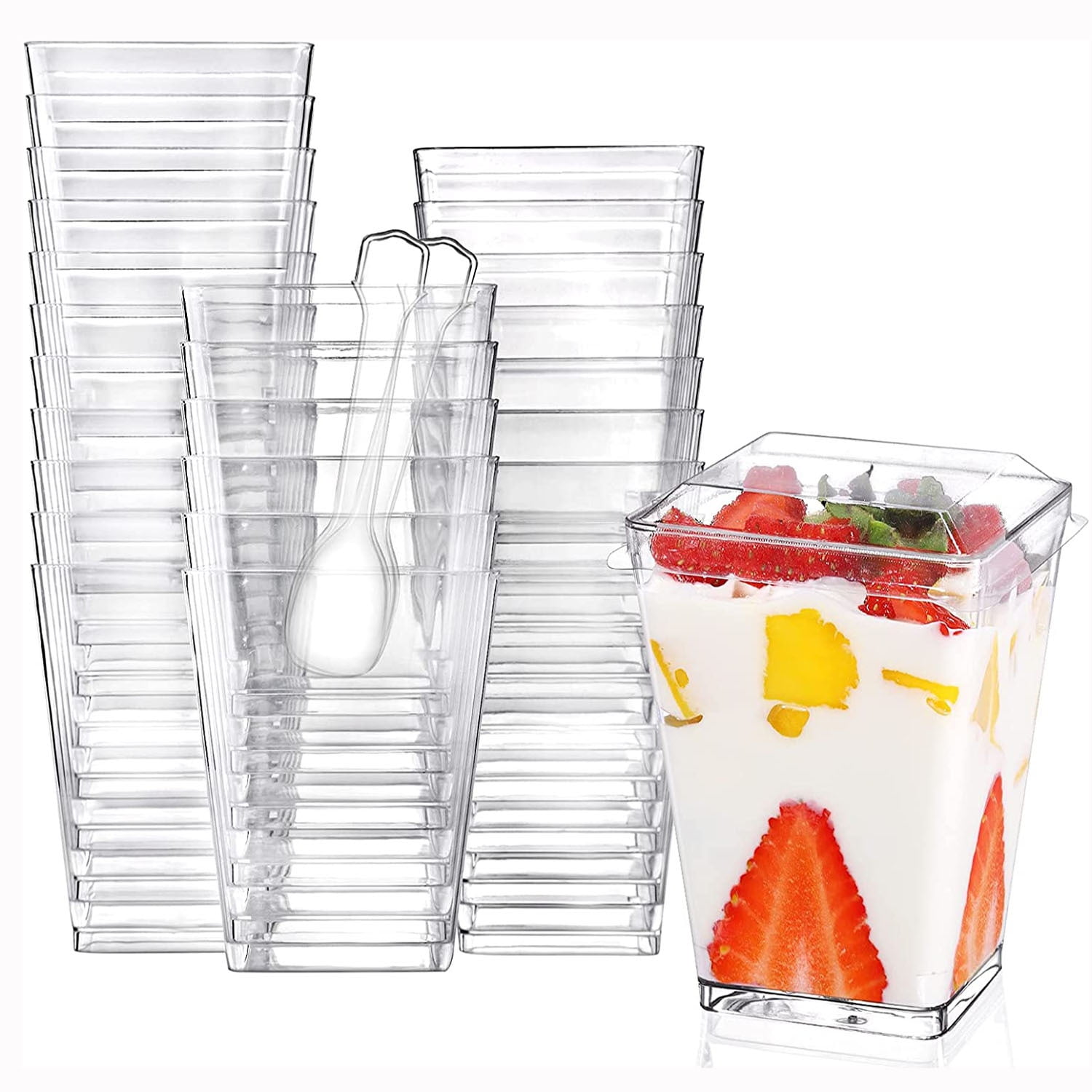 BagDream 50 Pack 5 oz Plastic Dessert Cups with Lids and Spoons, Mini ...