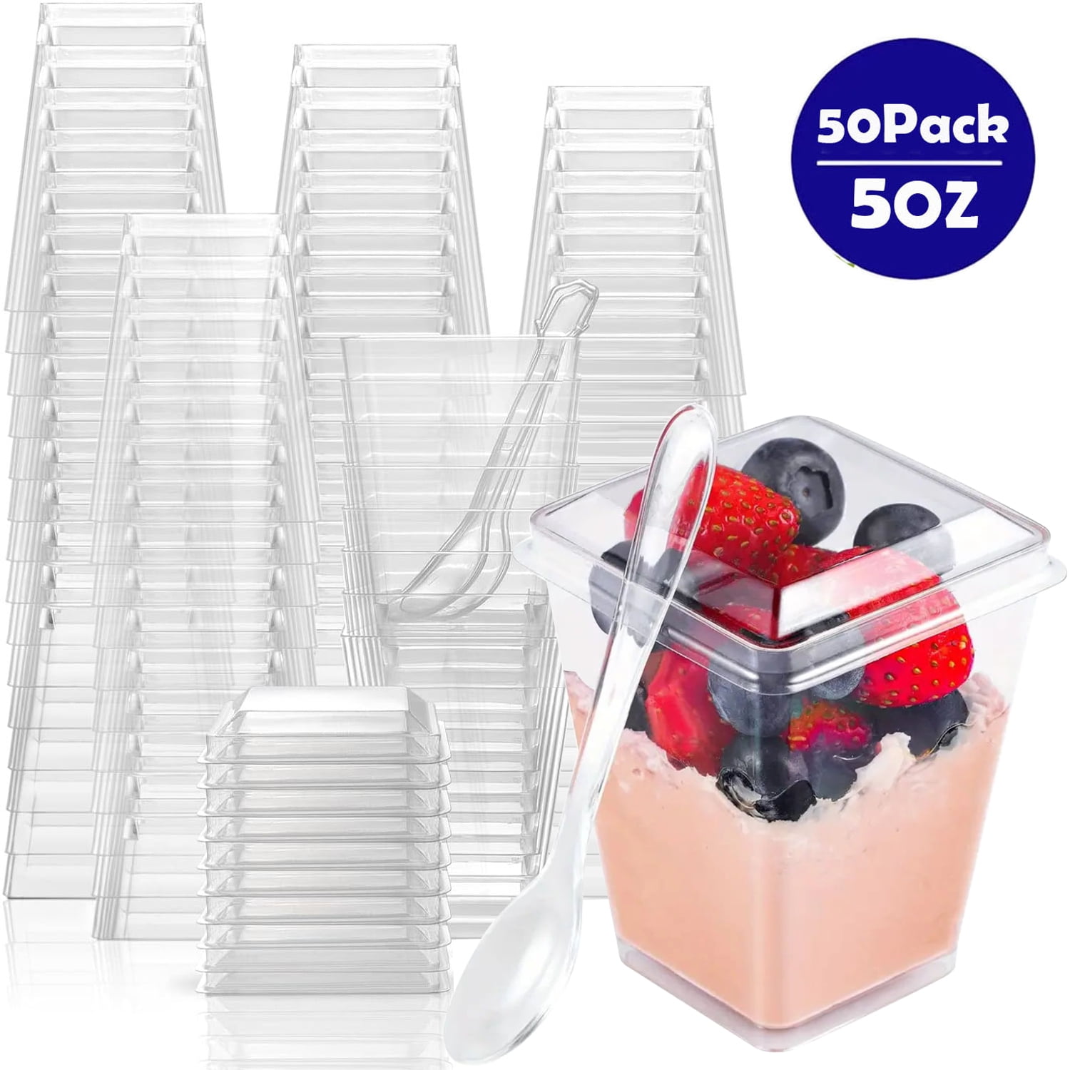 BagDream 50 Pack 5 oz Plastic Dessert Cups with Lids and Spoons, Mini ...