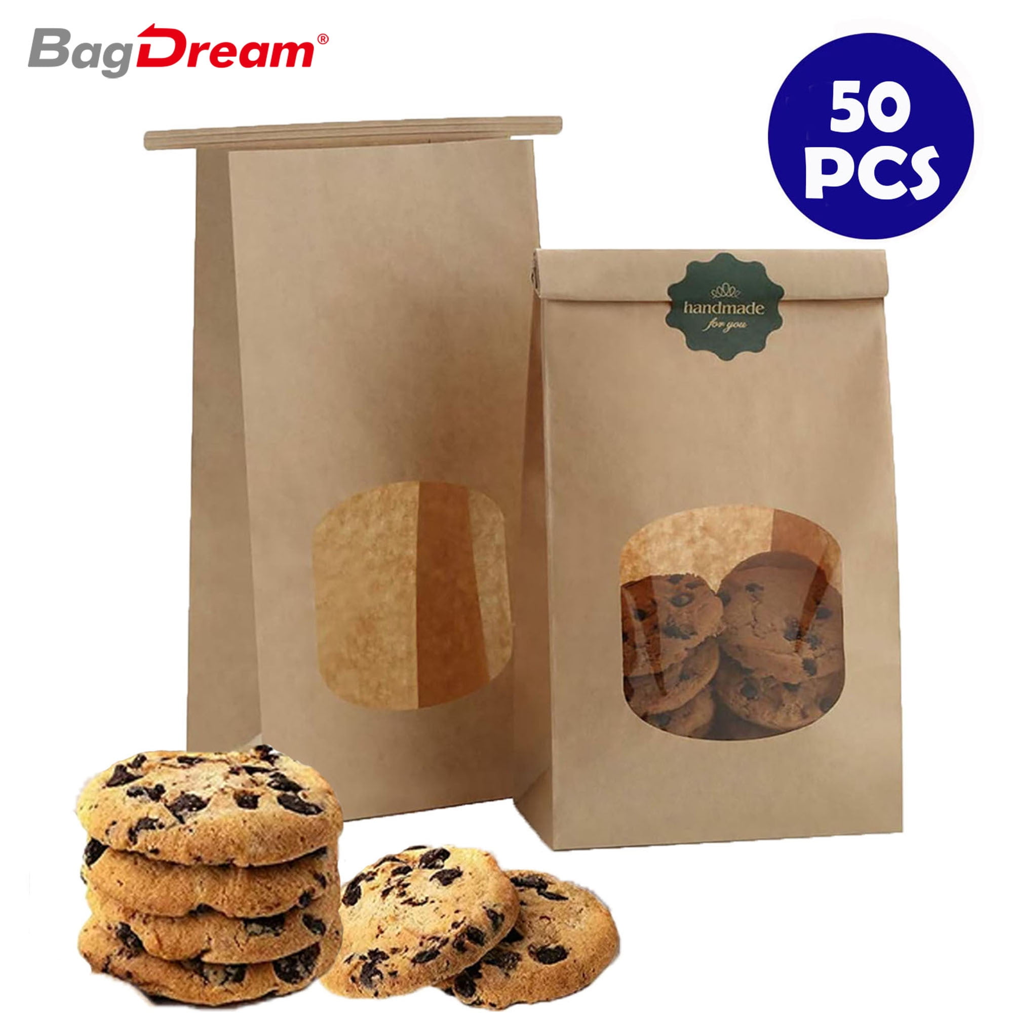 BagDream 50Pcs Kraft Bakery Bags with Window, 3.54x2.36x6.7 inches, for ...