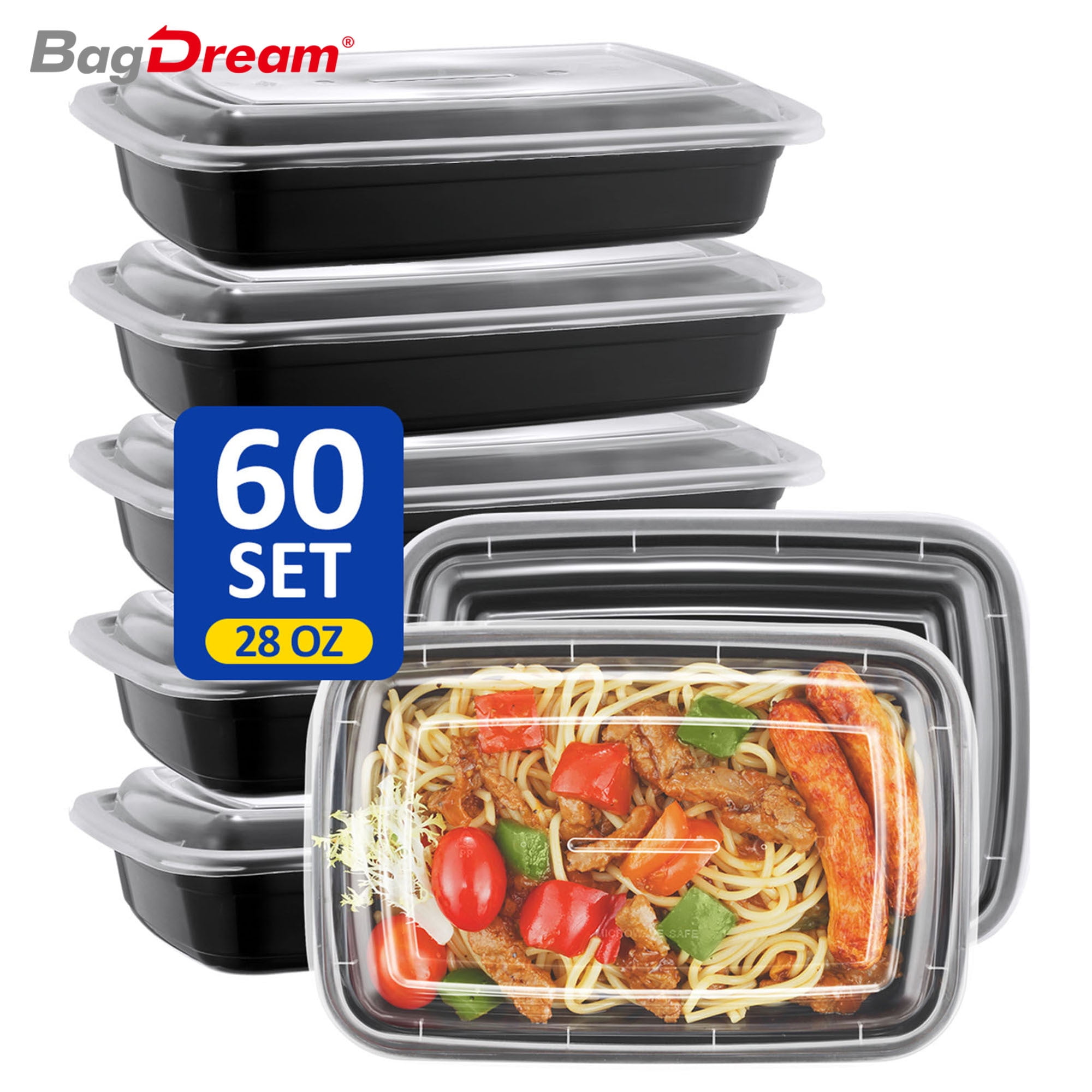 BagDream 28oz Food Storage Containers, 60 Pack - Reusable BPA Free Meal ...