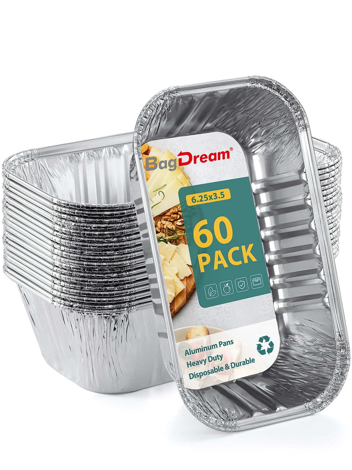 BagDream 60 Pack 8x6 Disposable Tin Foil Pans Aluminum Baking Pans Meal ...