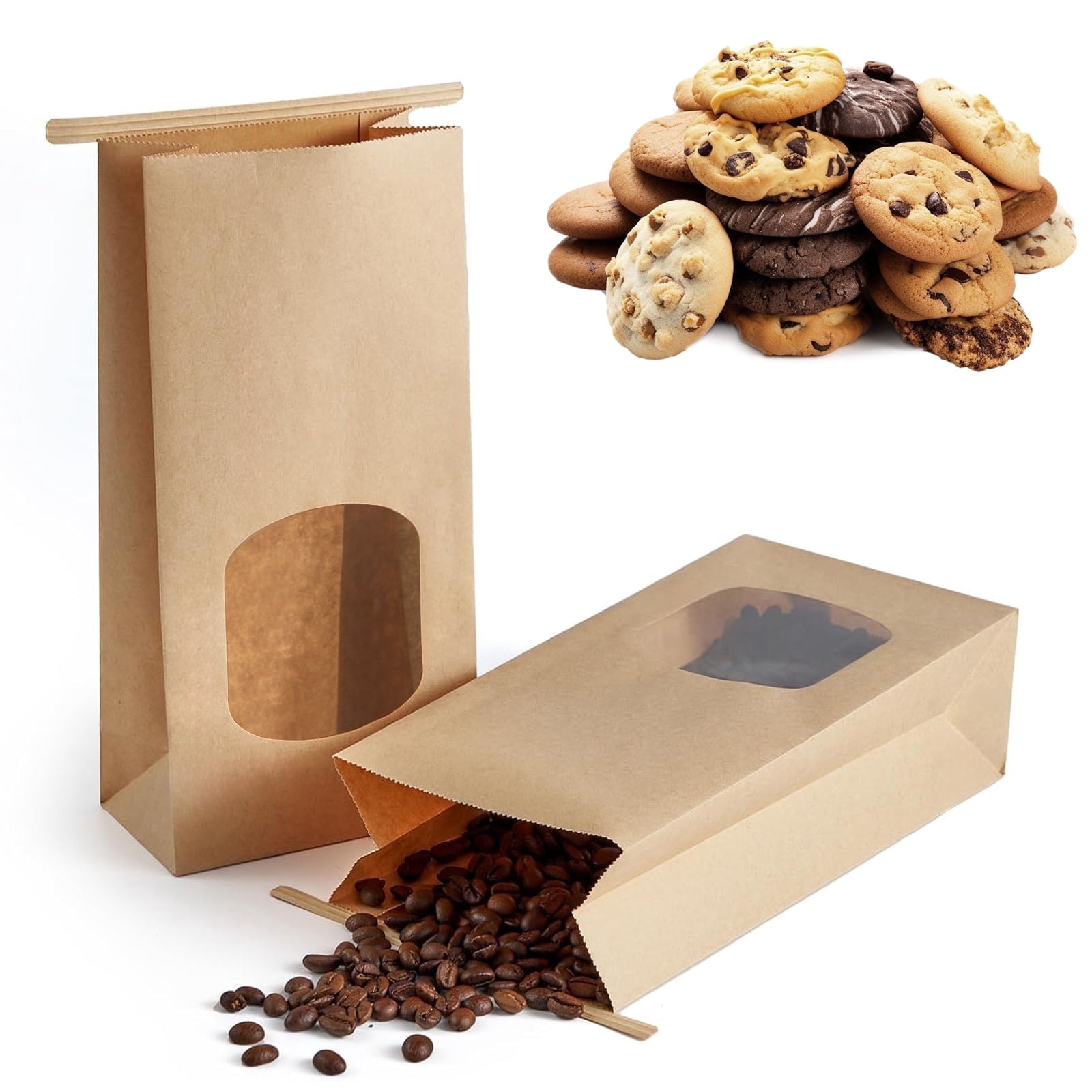 BagDream 50Pcs Brown Bakery Bags with Window 4.5x2.36x9.6 inches Kraft ...