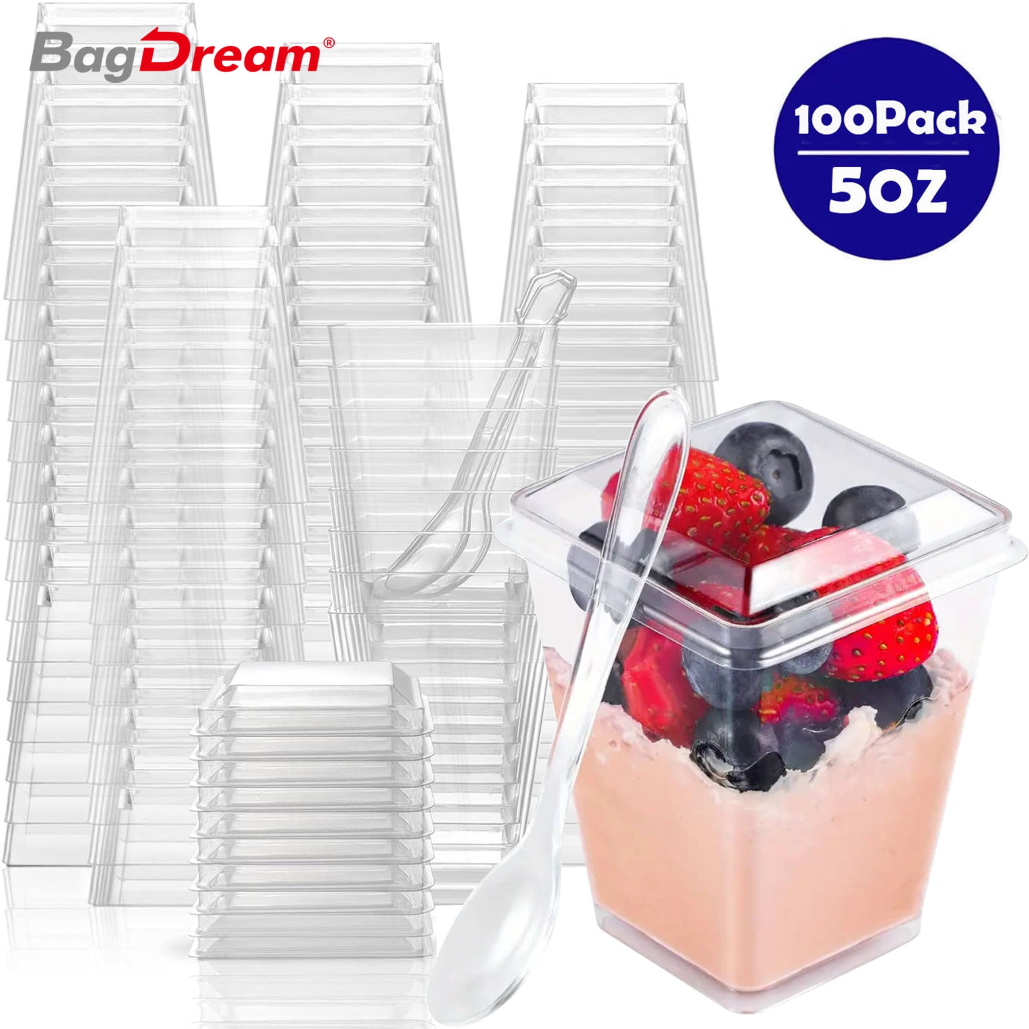 BagDream Disposable Plastic Dessert Cups with Lids and Spoons Mini ...