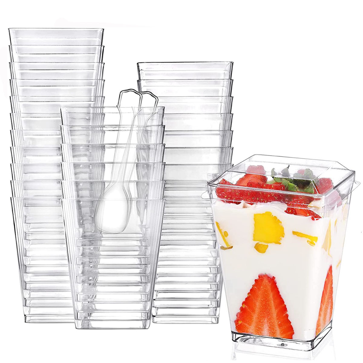 BagDream Disposable Plastic Dessert Cups with Lids and Spoons Mini ...