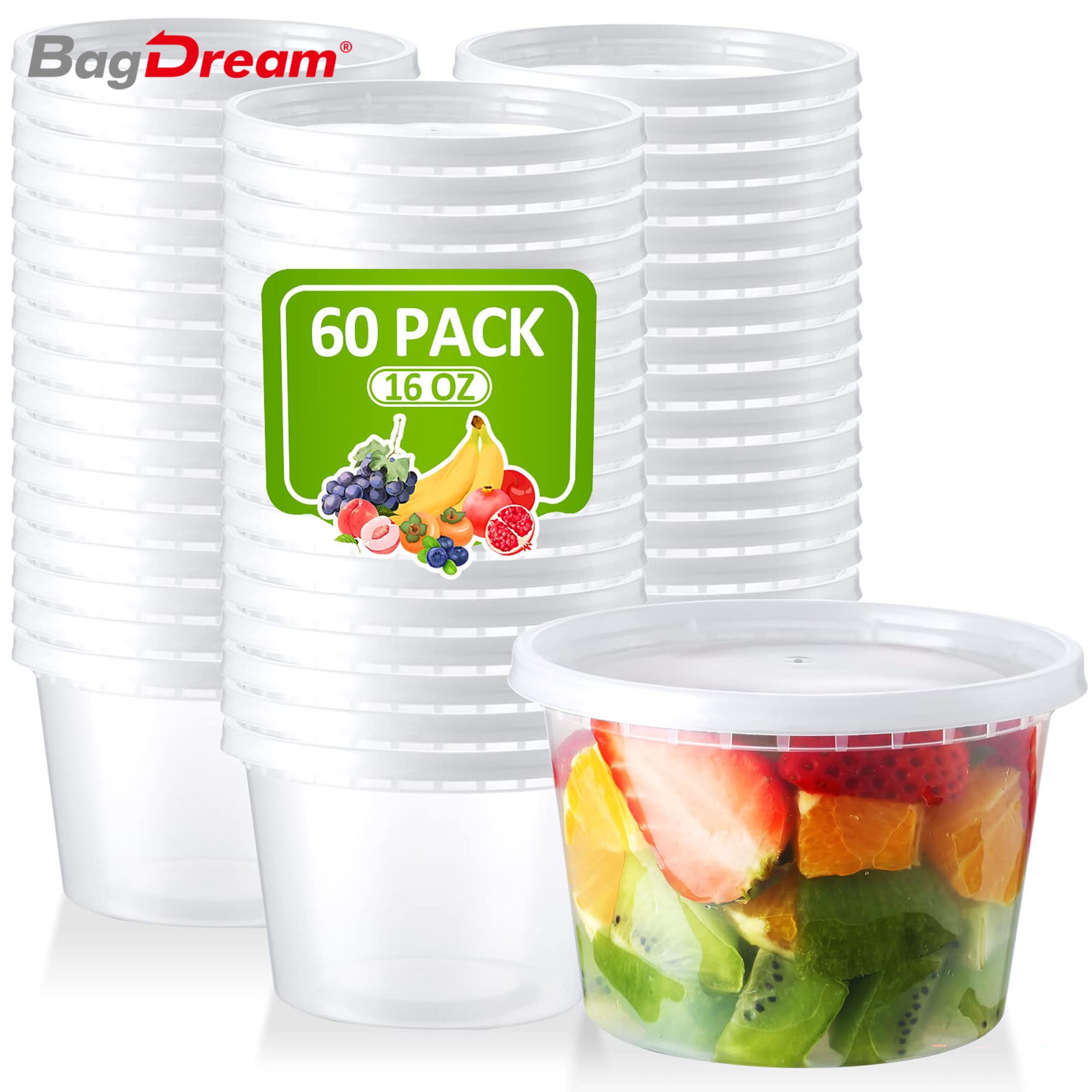 BagDream 16oz Small Round Freezer Individual Food Storage Containers ...