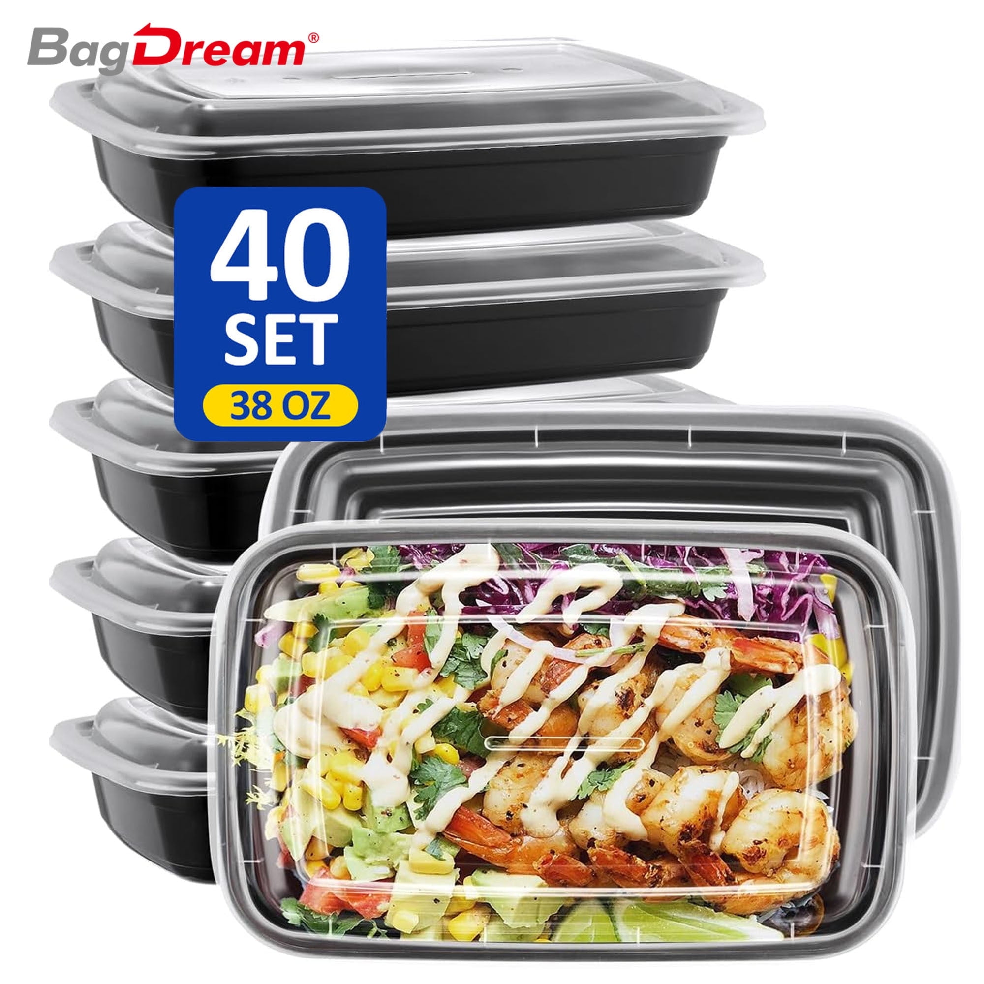 BagDream 38 oz Meal Prep Containers, 40 Pack BPA Free, Safe ...