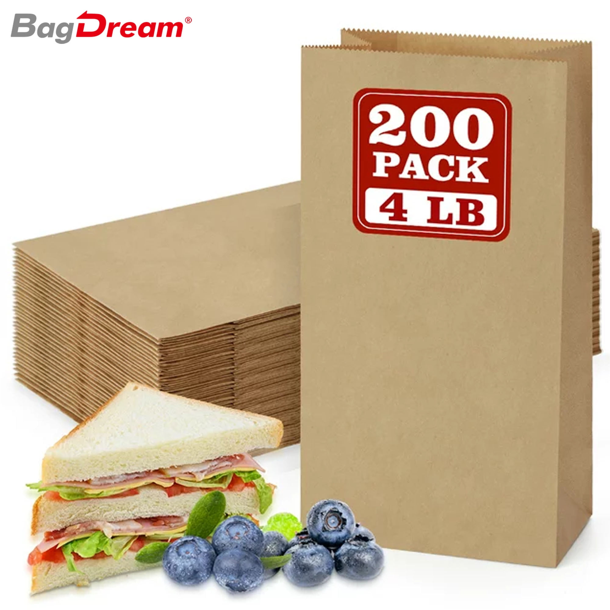 BagDream Paper Lunch Bags 4lb 200 Pack Brown Paper Bags 5x2.95x9.45 ...