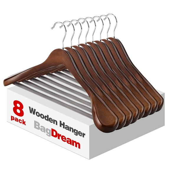 6 Pack Walnut Wide Shoulder Wooden Suit Coat Hangers with Non Slip ...