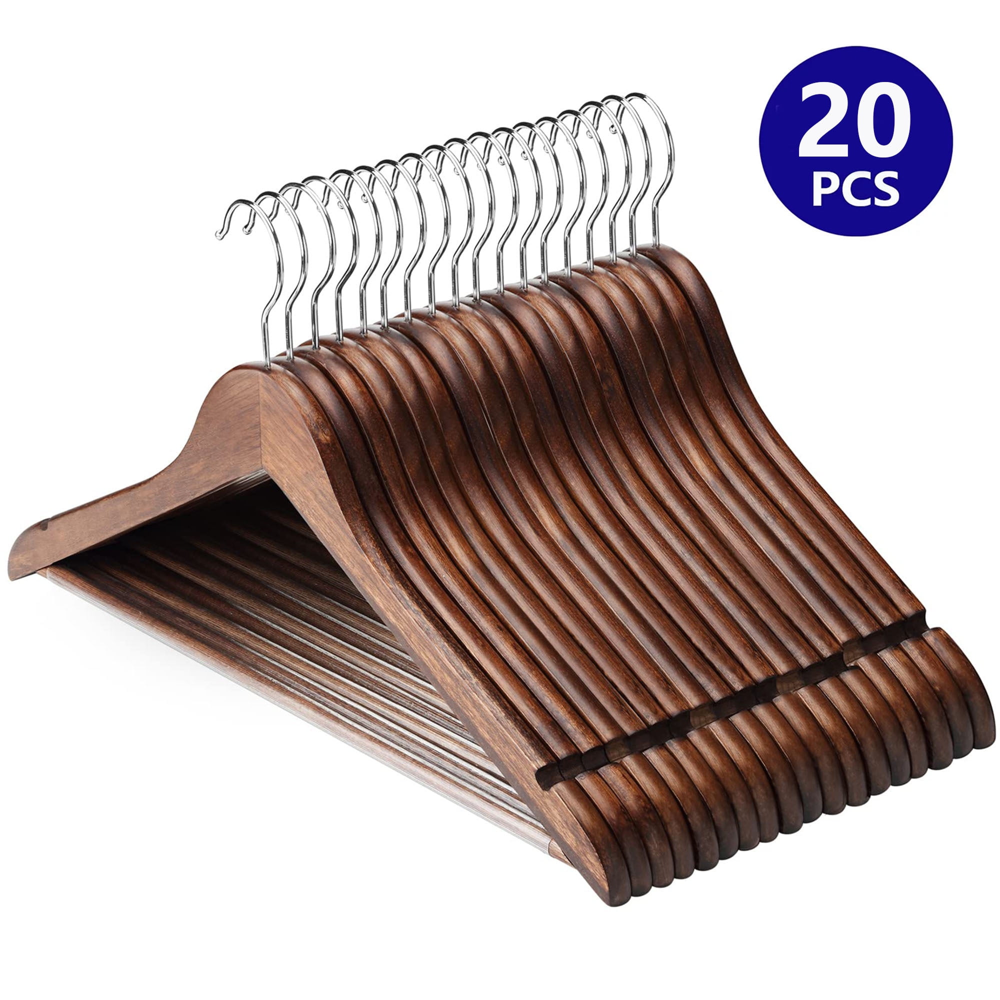 BagDream Wooden Coat Hangers 20 Pack Walnut Wood Suit Hangers Non Slip ...