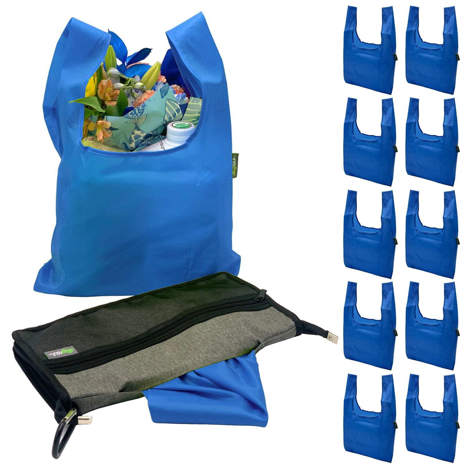 BagFold LIGHT - 10 Reusable Eco-Friendly Grocery Bags For Shopping In A ...