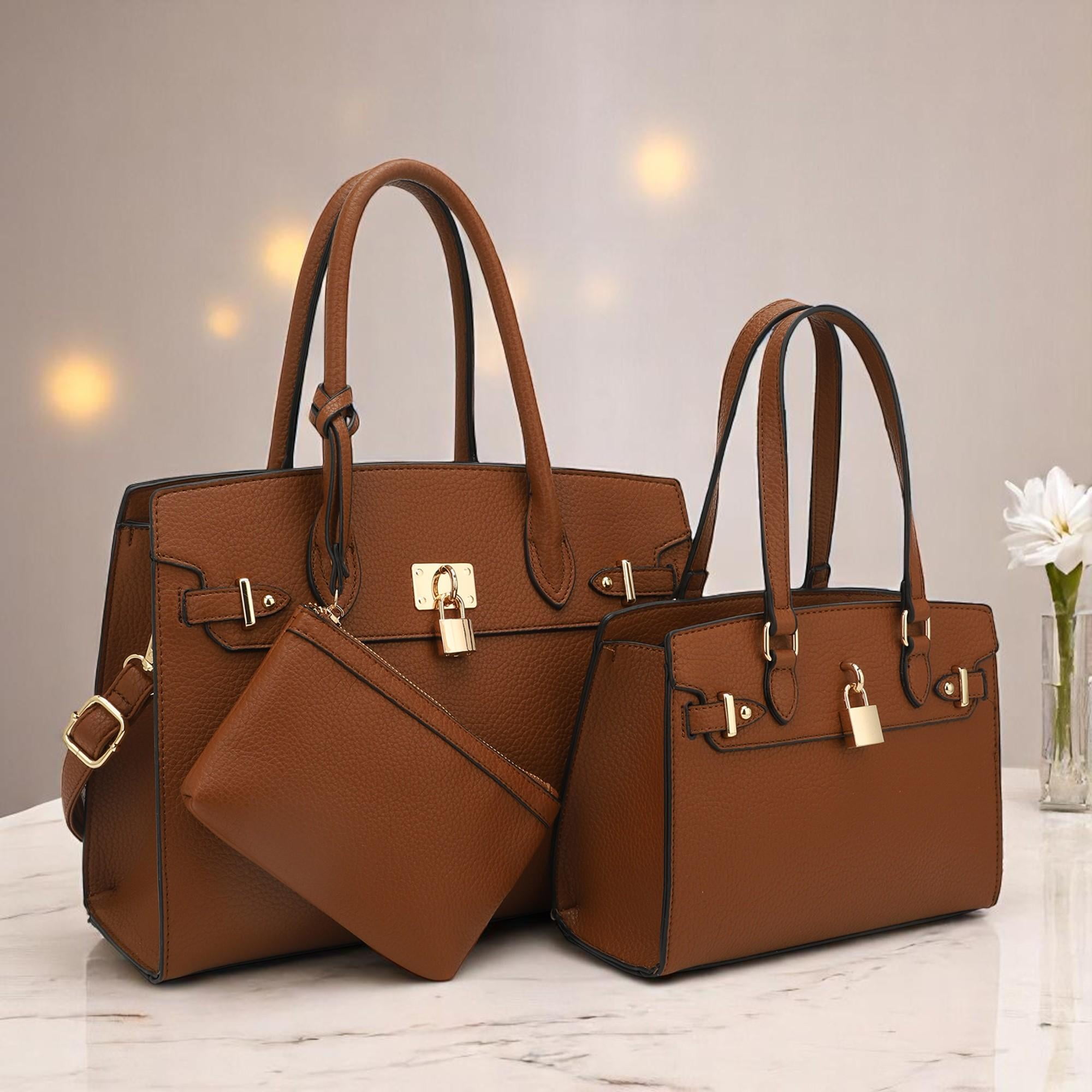 BagParty 3-Piece Vegan Leather Handbag Set, Fashion Tote Bag with ...
