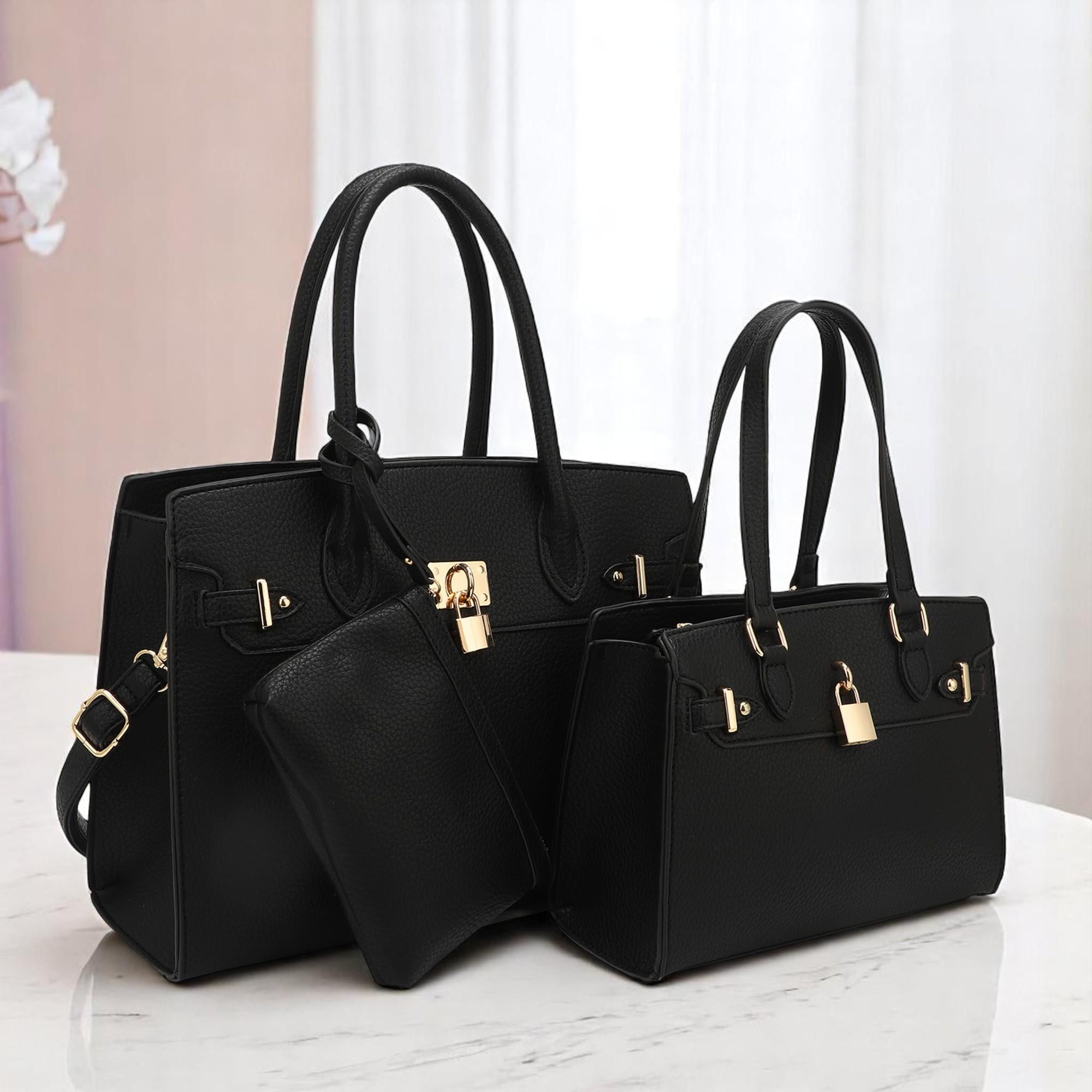 BagParty 3-Piece Vegan Leather Handbag Set, Fashion Tote Bag with ...