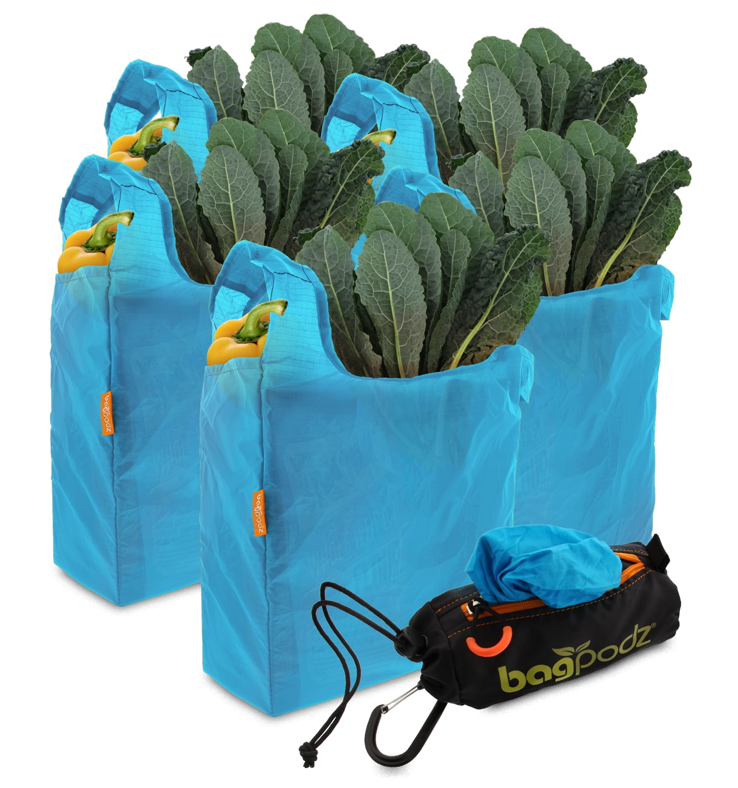 BagPodz Reusable Shopping Bags – Includes 5 Foldable Bags Inside a ...