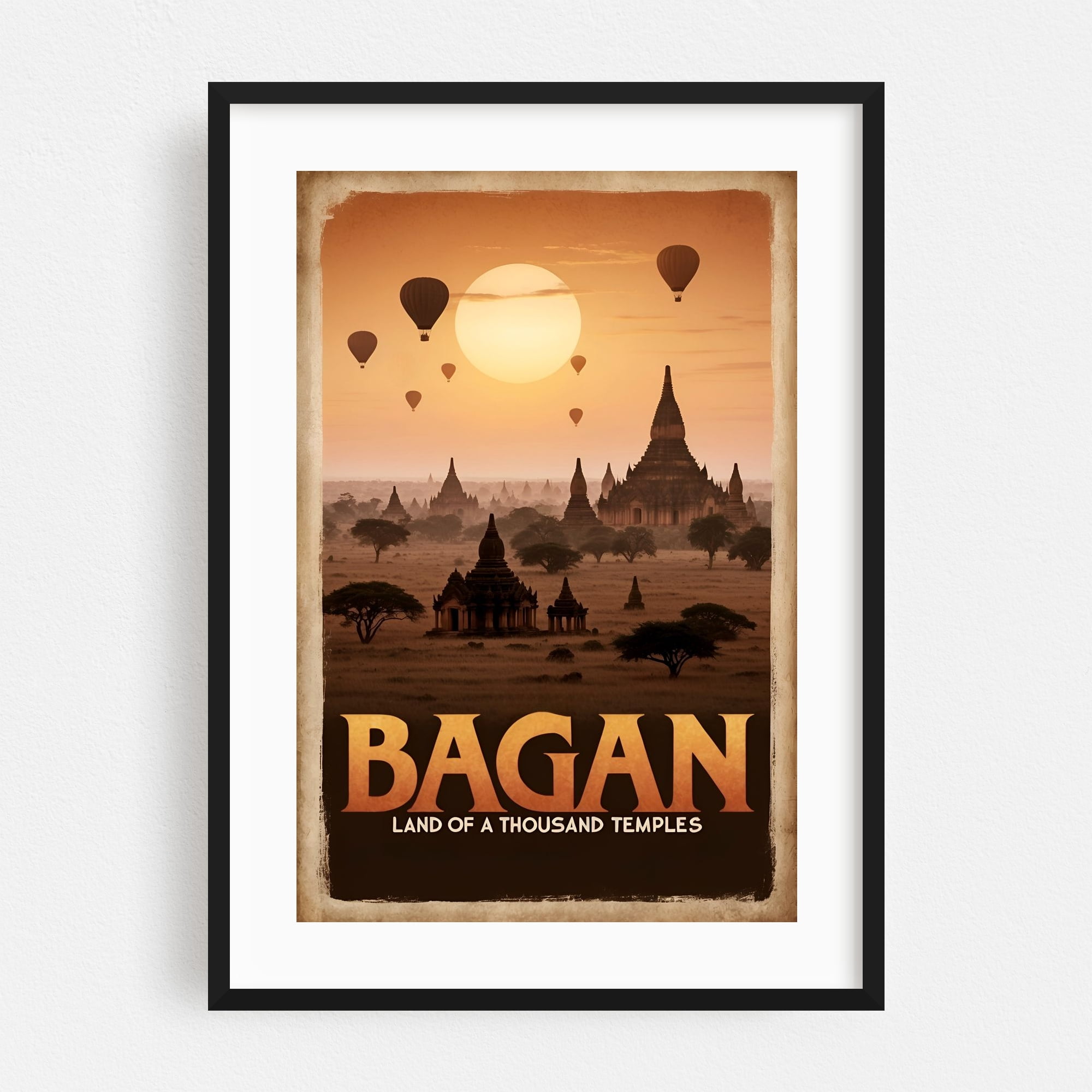 Bagan Travel Poster: Land of a Thousand Temples - Old Bagan Mandalay ...