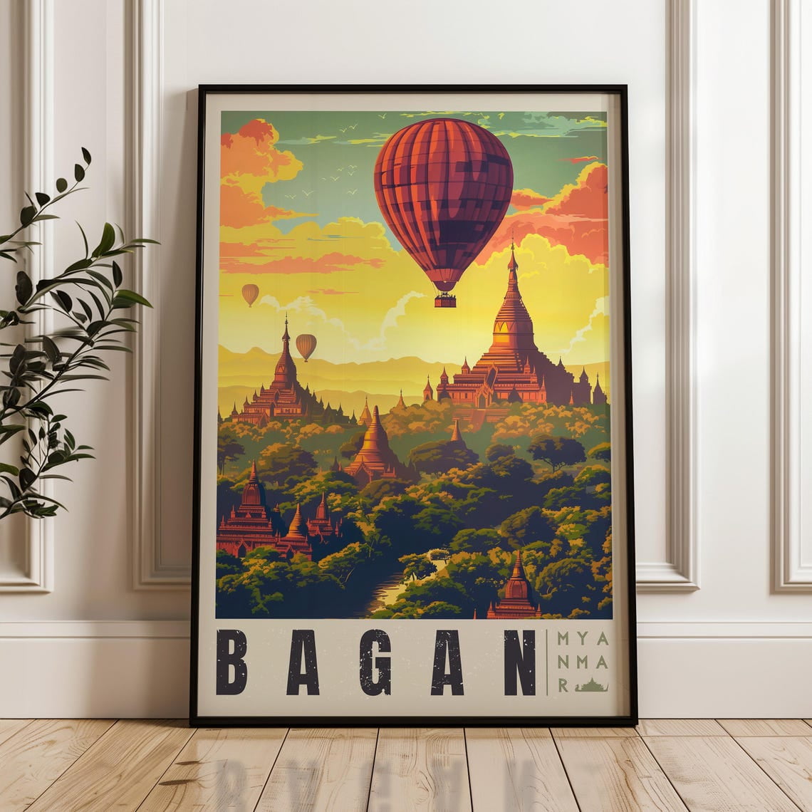 Bagan Travel Poster - Myanmar Wall Art Print, Illustration Poster ...