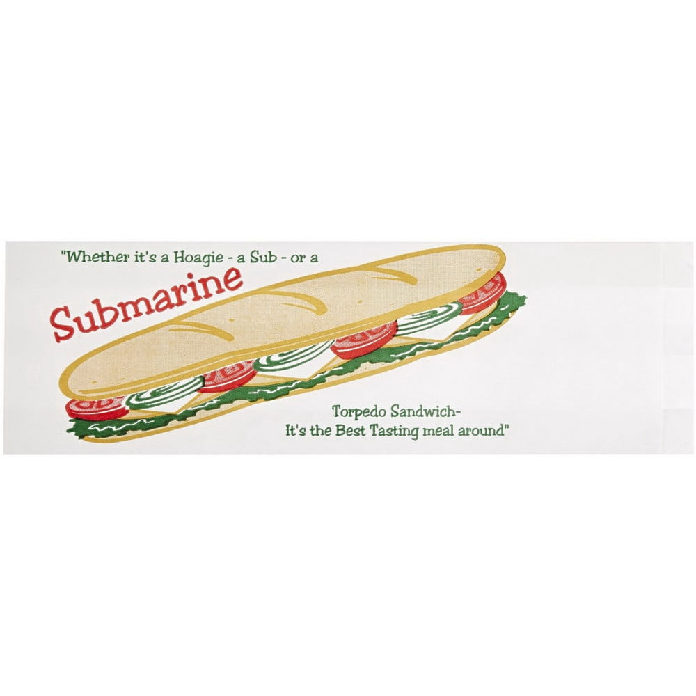 Bagcraft Papercon Submarine Sub Sandwich Bag, Grease Resistant, White ...
