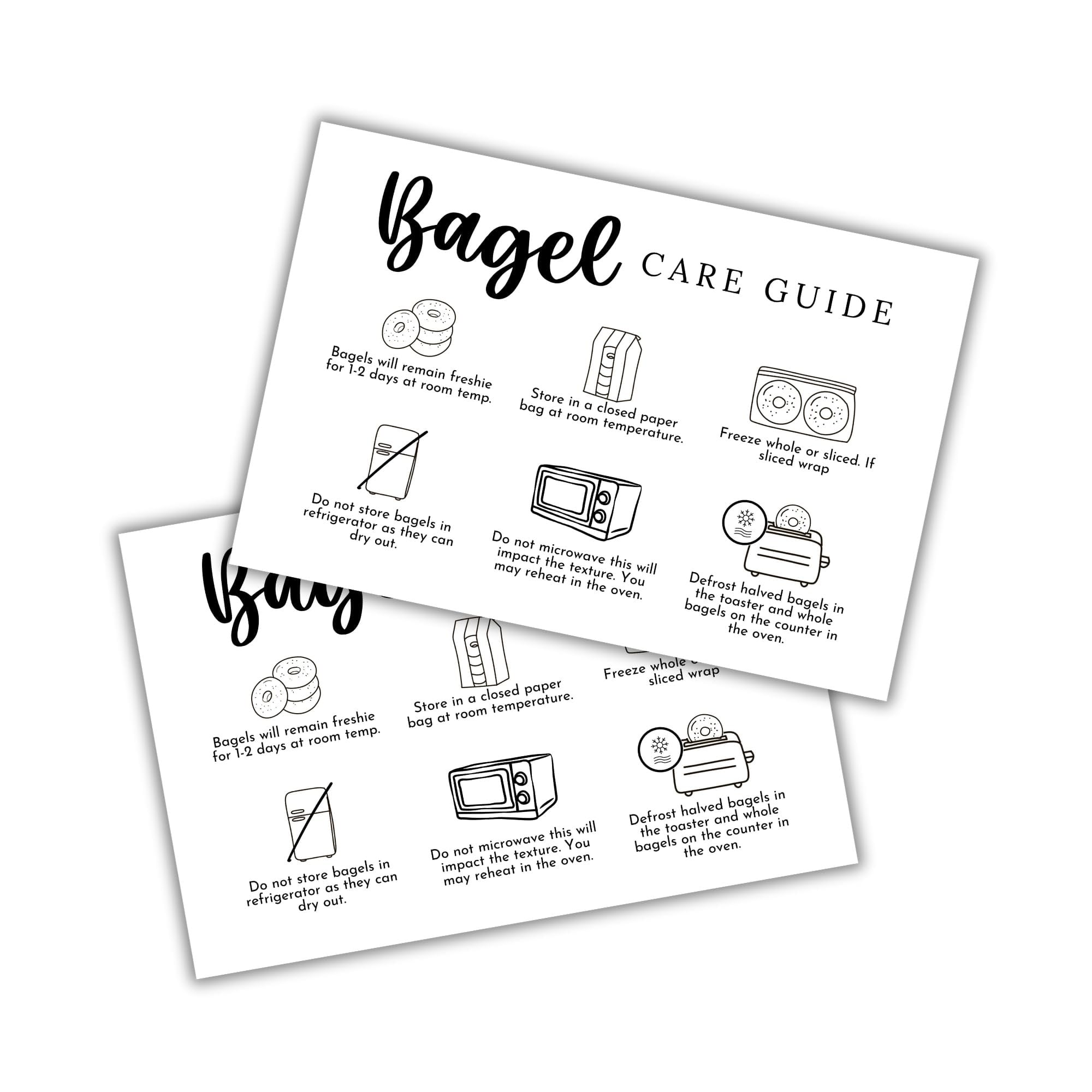 Bagel Care Instruction Cards 30 pk 4x6 Guide Baker Bread Tips Client ...