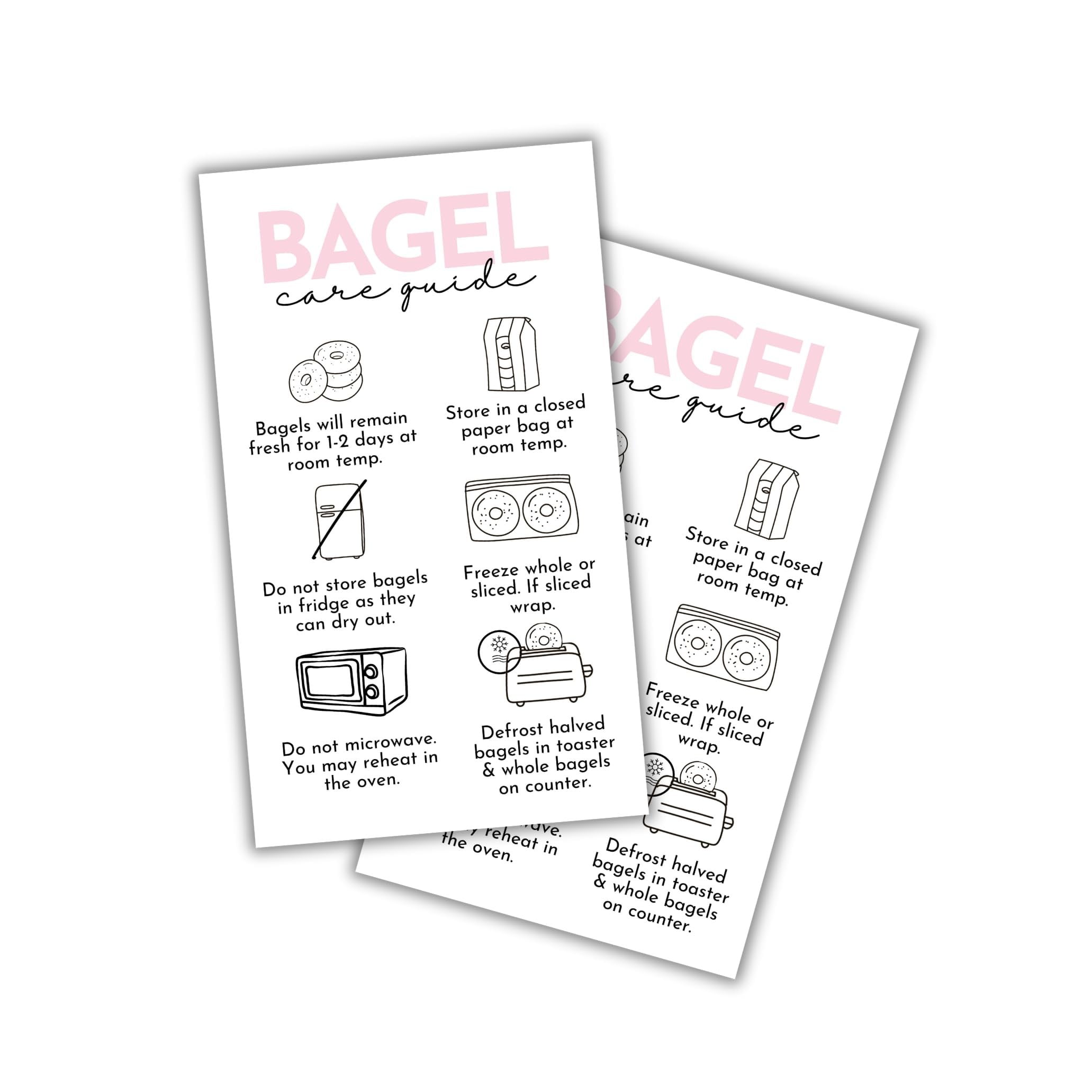 Bagel Care Instruction Cards 50 pk 2x3.5 Guide Baker Bread Tips Client ...