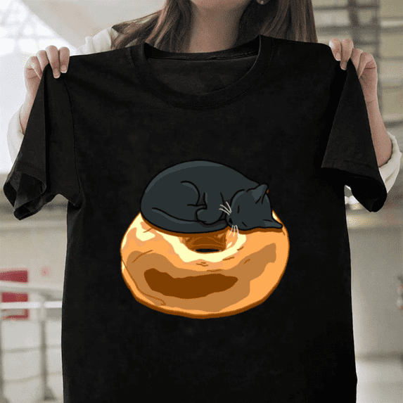 Bagel Cat Black Funny Feline Pet Bread Food Pun Humor Meme Unisex T ...