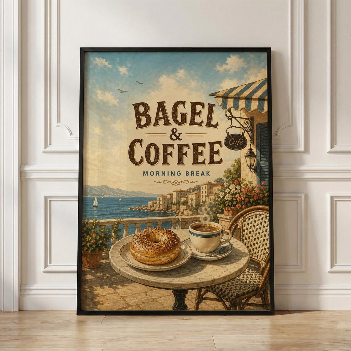 Bagel Coffee Breakfast Vintage Cafe Poster Unframed Paper Print ...